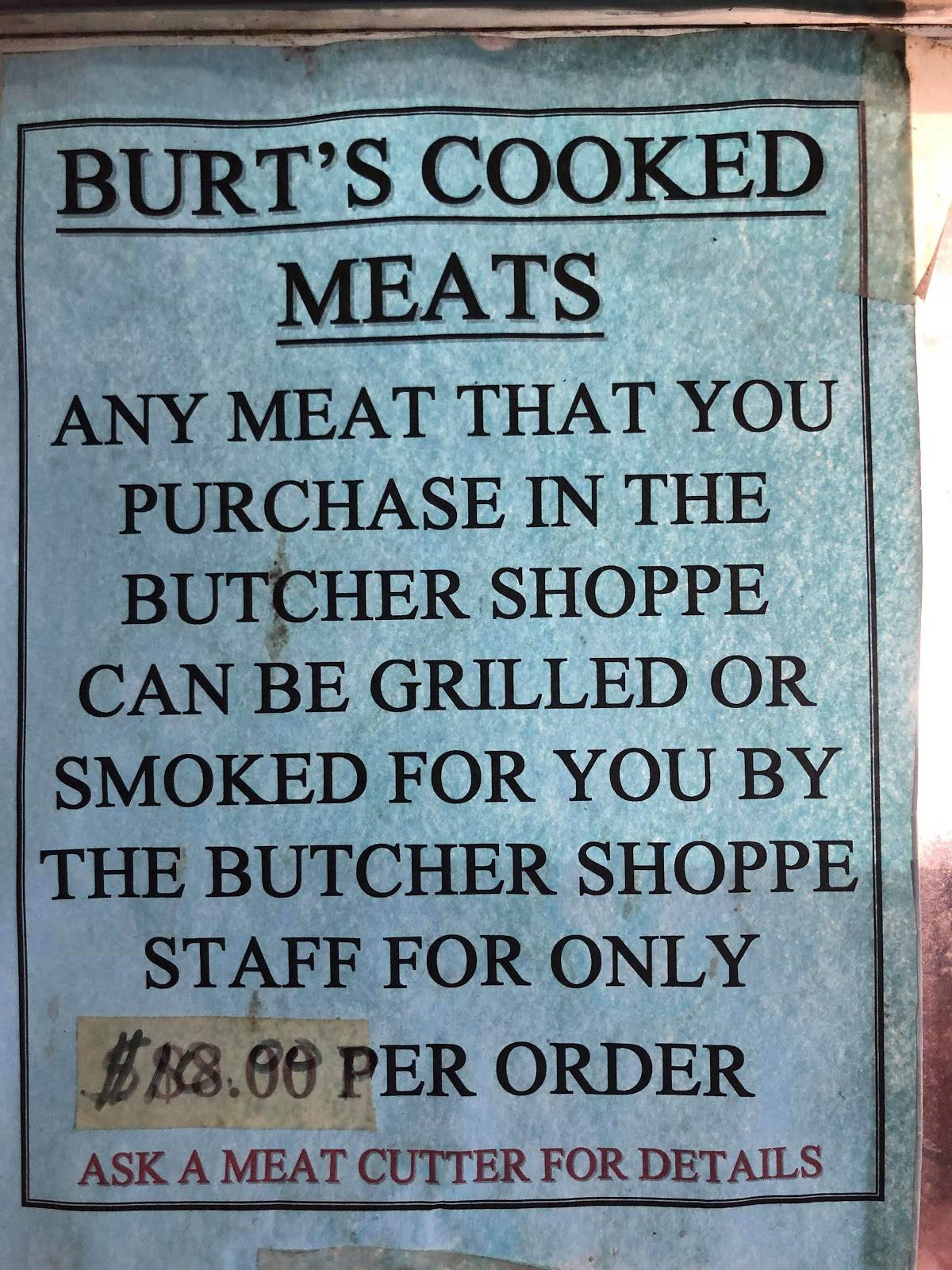 Menu at Burts Butcher Shoppe restaurant, Columbus