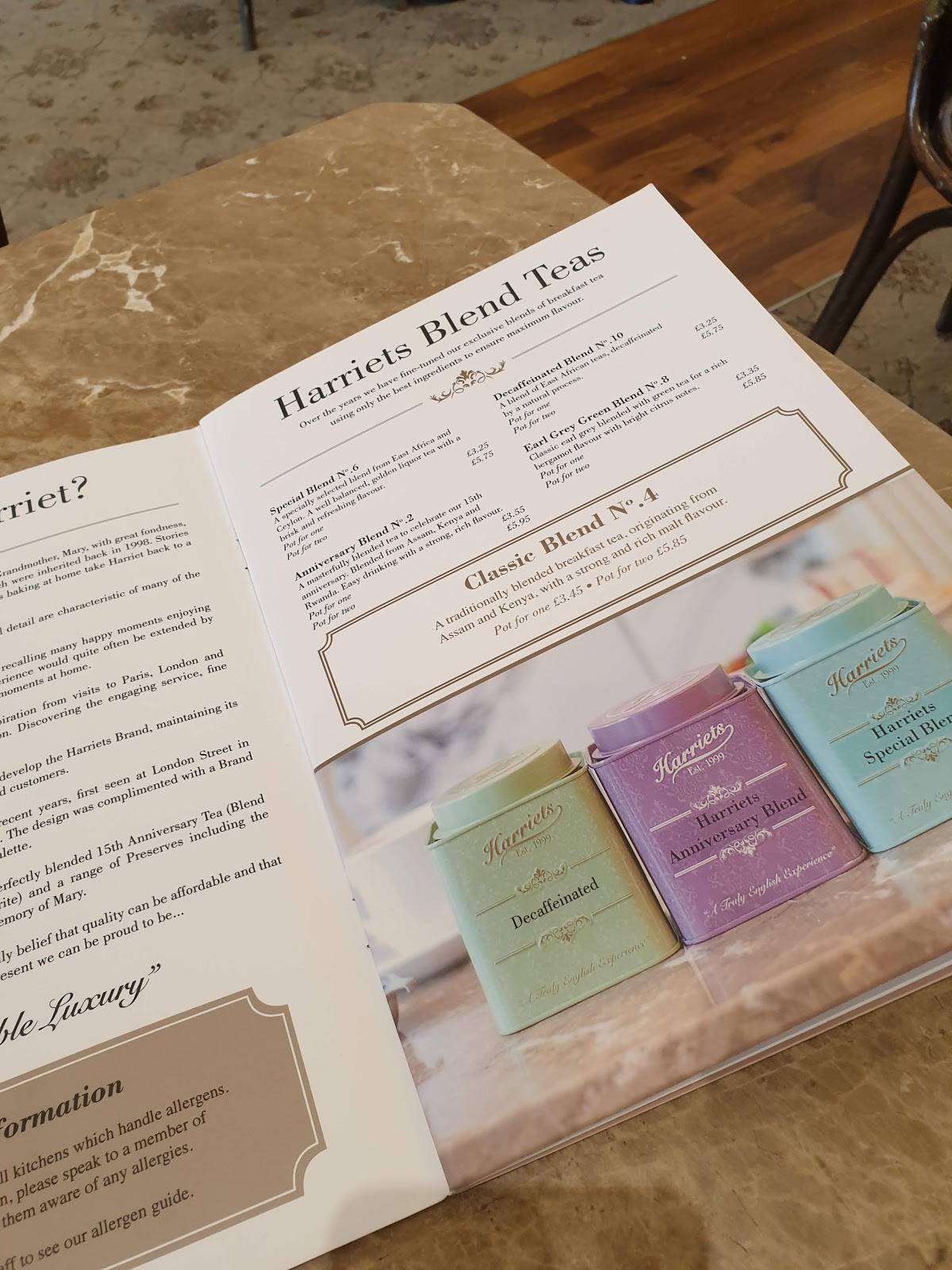 Menu at Harriets Cafe Tearooms, Bury Saint Edmunds