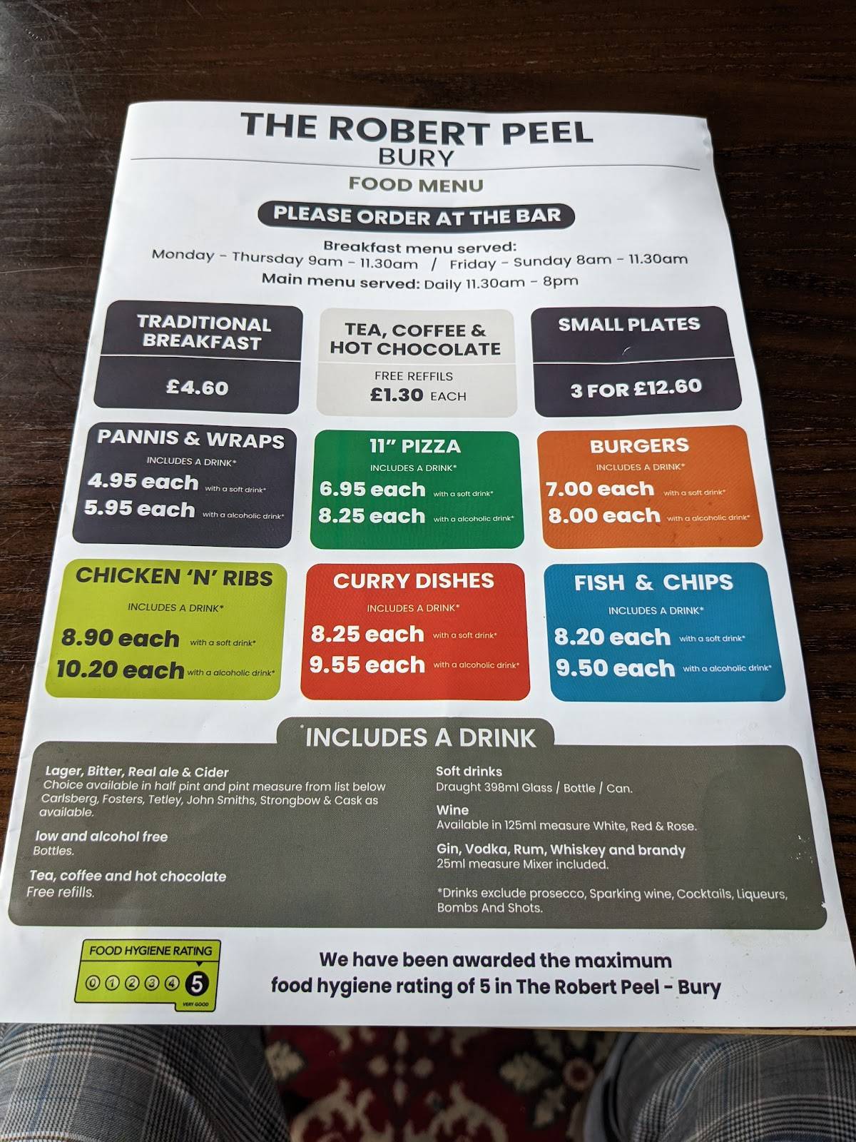 Menu at The Robert Peel pub & bar, Bury