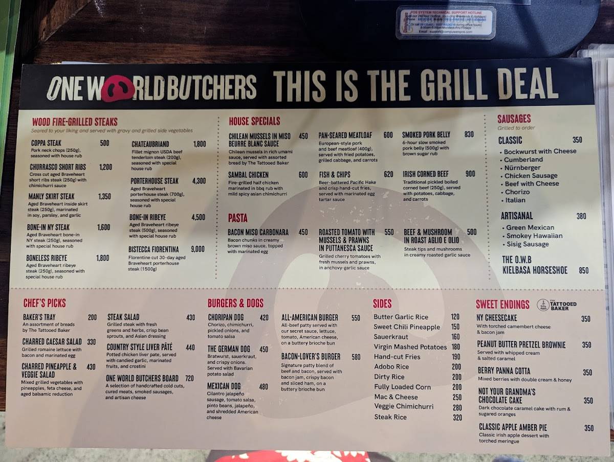 Menu at Butchers Manila restaurant, Makati