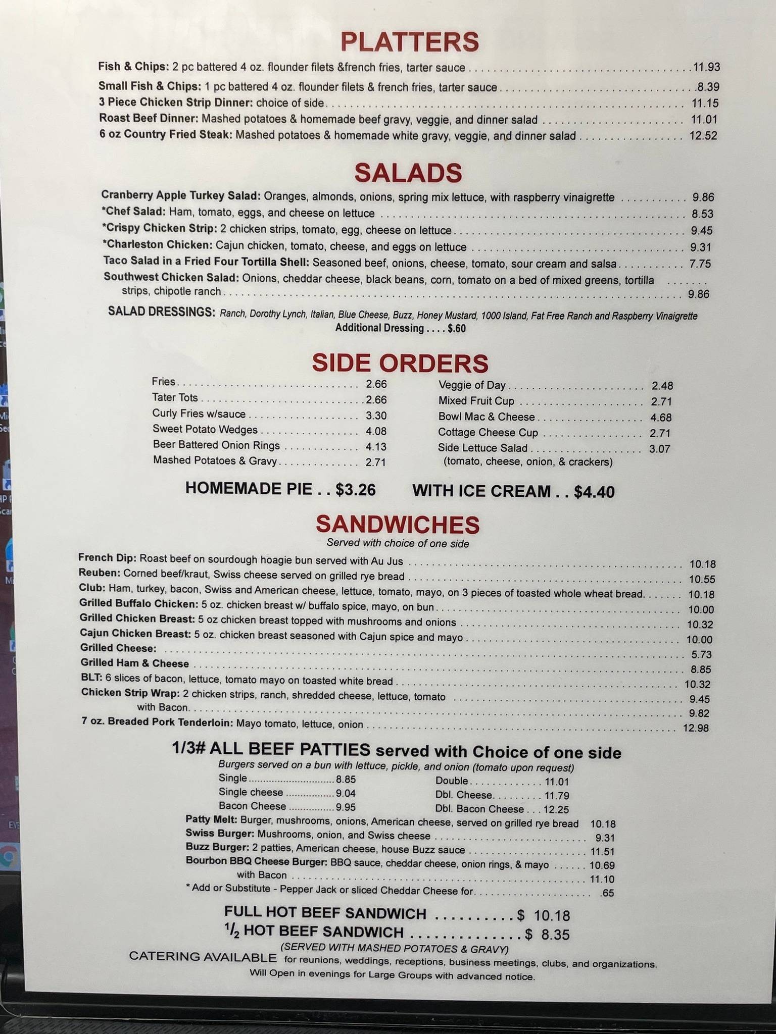 Menu at Buzz Cafe & Oxen House, Sabetha