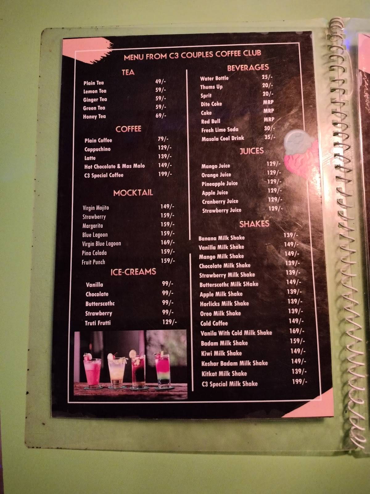 Menu at C3 couple’s coffee club, Brahmapur