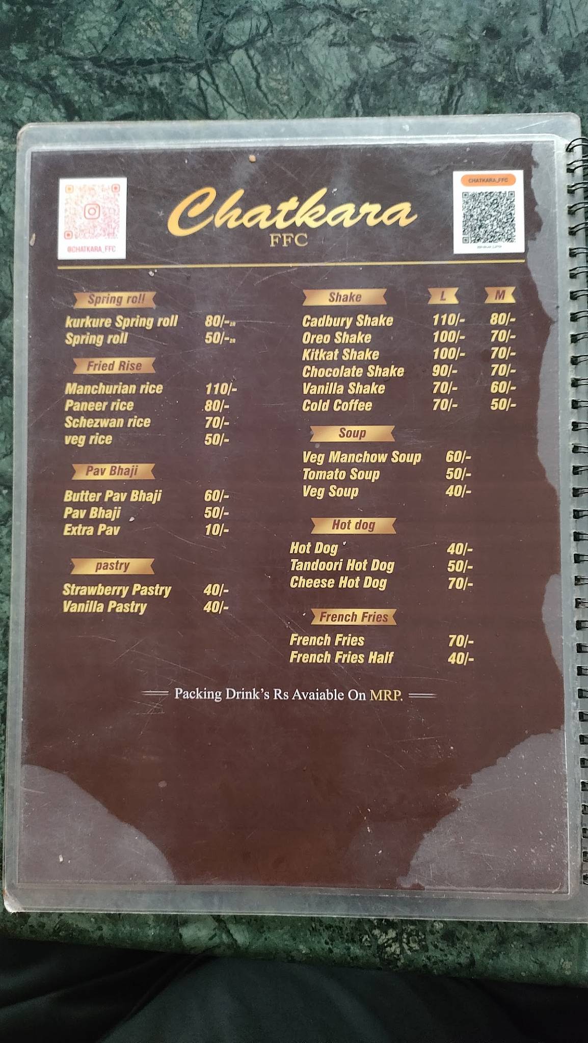 Menu at CHATKARA FFC, Kota, Street no.1
