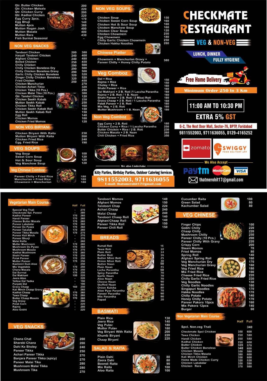 Menu at CHECKMATE RESTAURANT, Faridabad