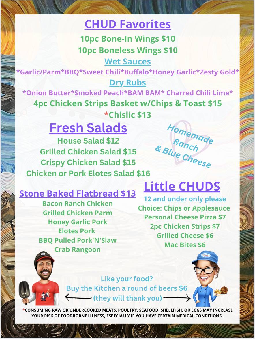 Menu at CHUDS Pub and Grub, Larchwood