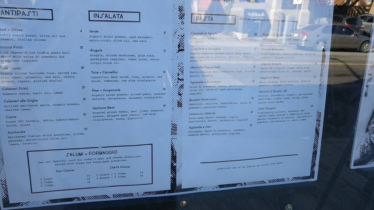 Menu at CIMA Enoteca restaurant, Hamilton