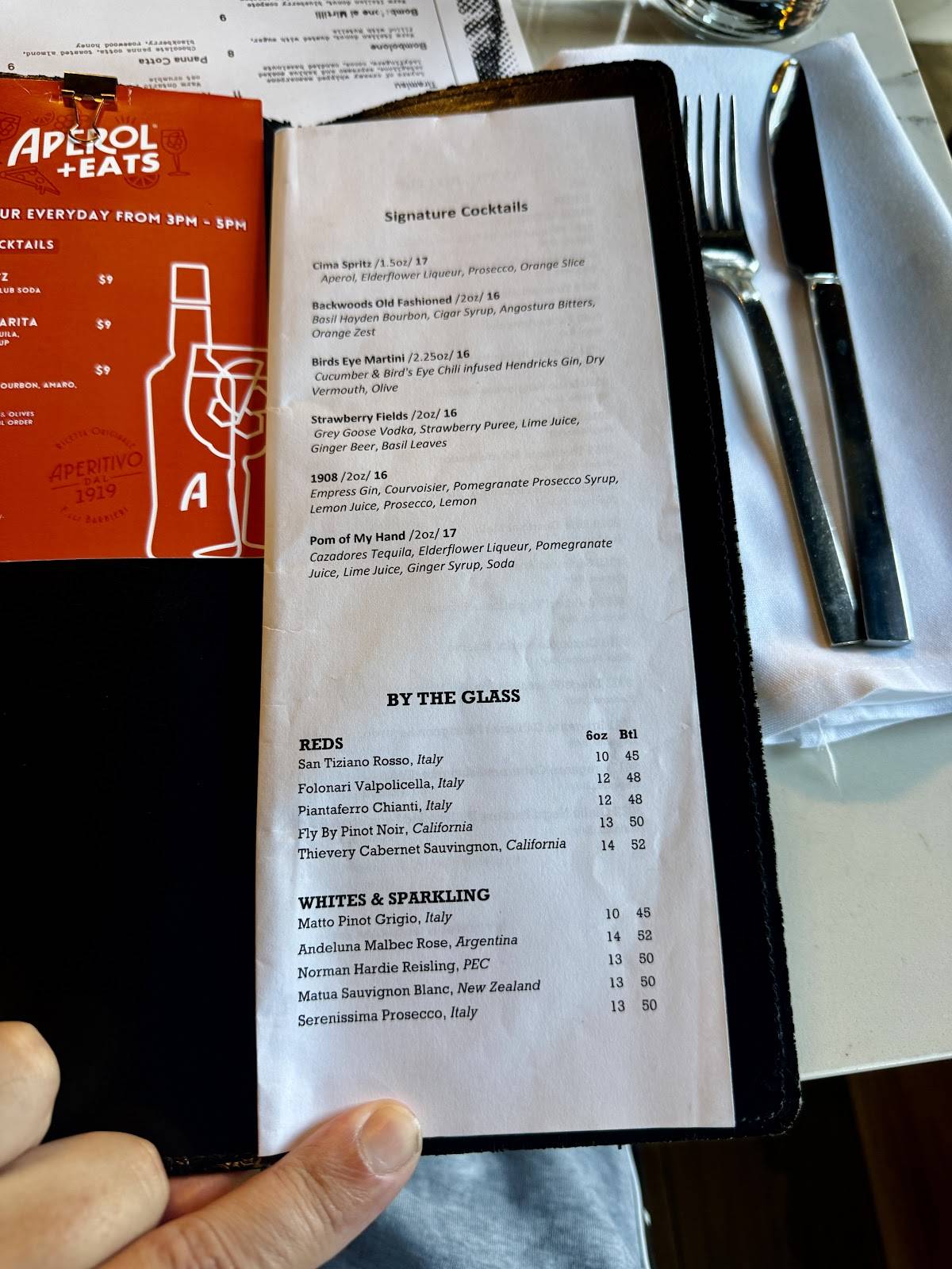 Menu at CIMA Enoteca restaurant, Hamilton