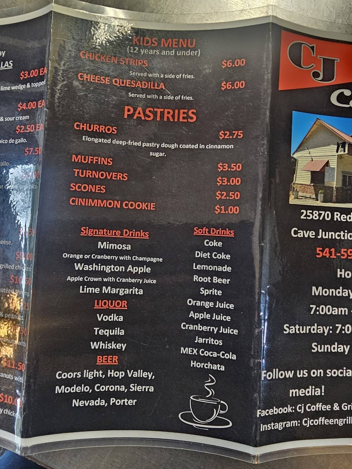 Menu at CJ Coffee and Grill cafe, Cave Junction