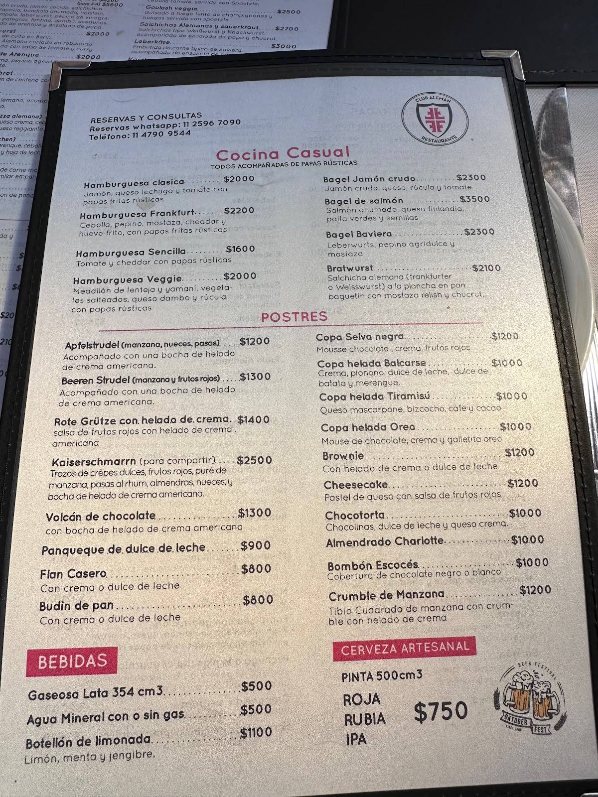 Carta de CLUB ALEMÁN OLIVOS RESTAURANTE, Olivos