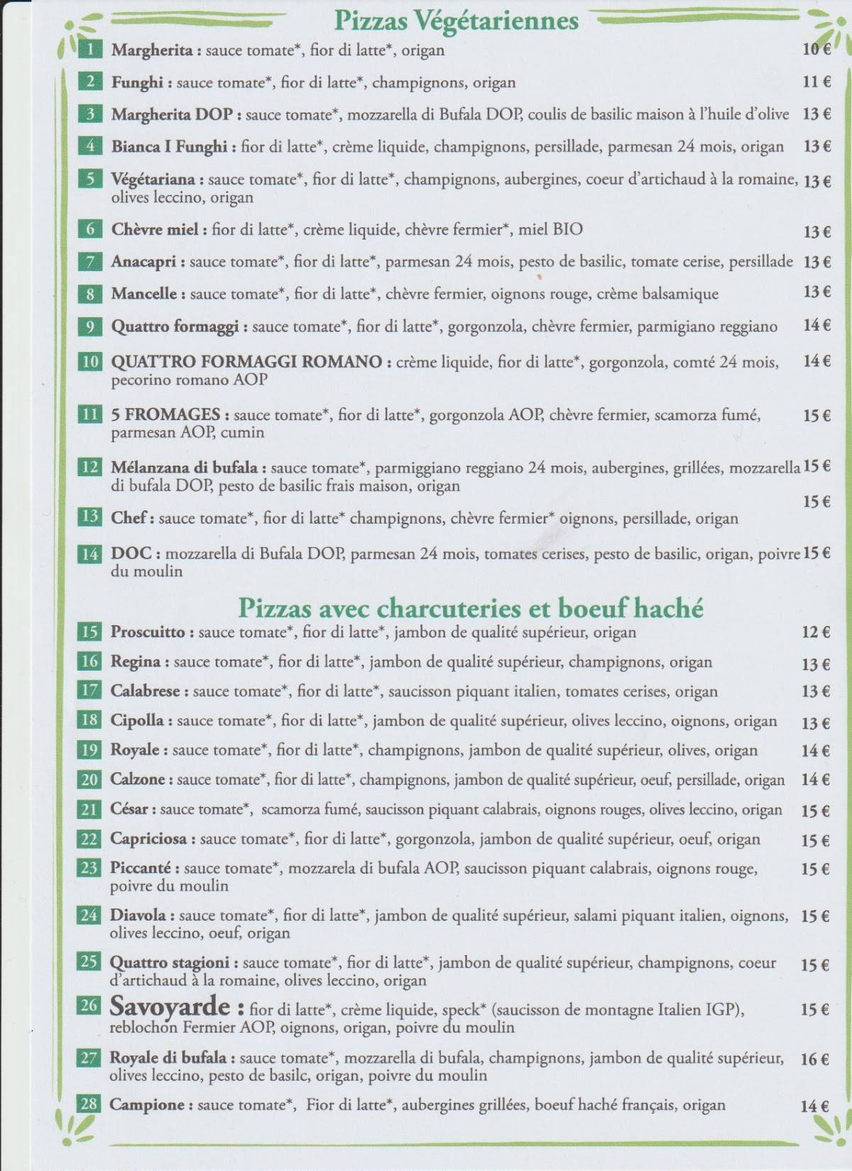 Menu au COTTA PIZZA pizzeria, Le Mans