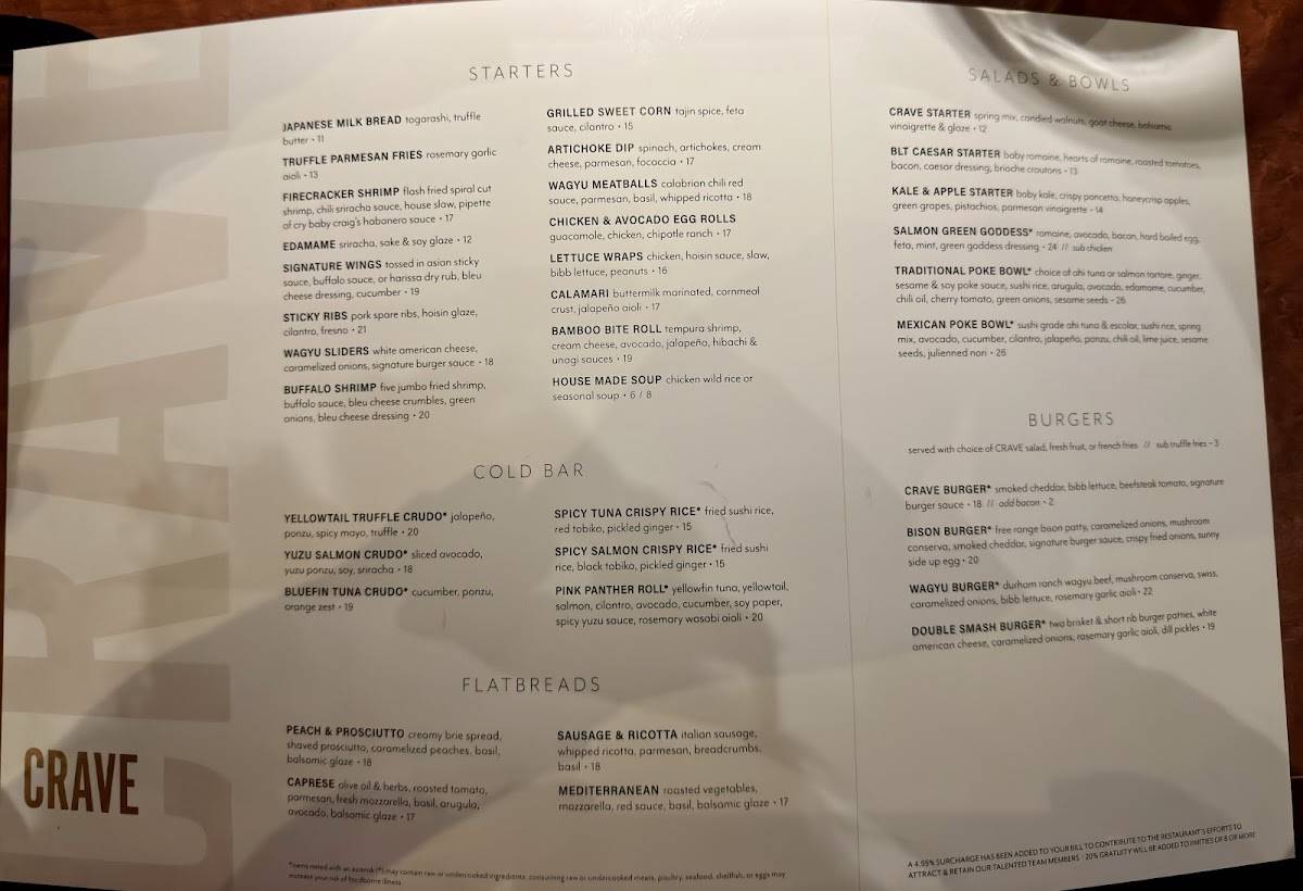 Menu at CRAVE American Kitchen & Sushi Bar (Woodbury Lakes - Woodbury ...
