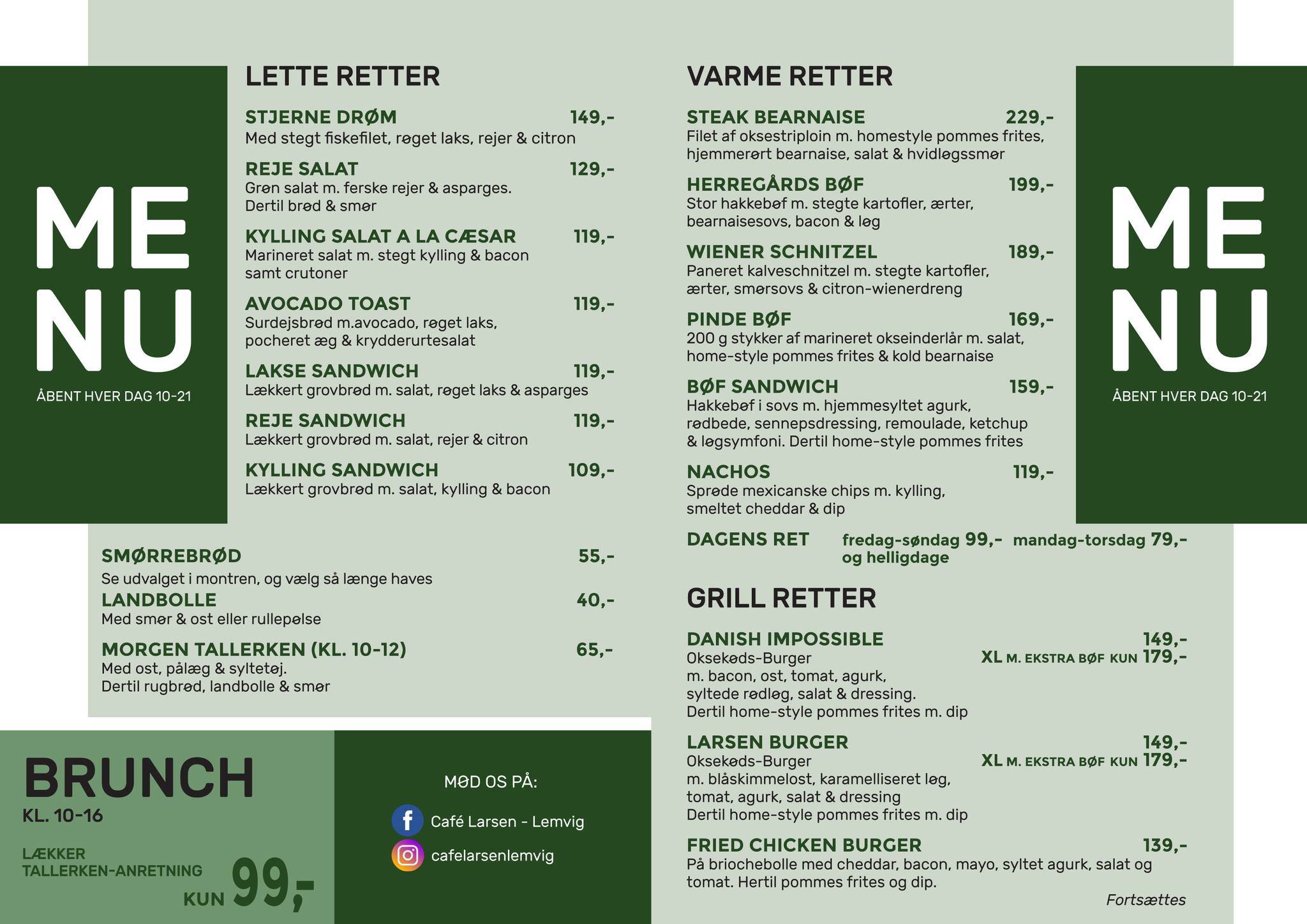 Menu at Café Larsen cafe, Lemvig