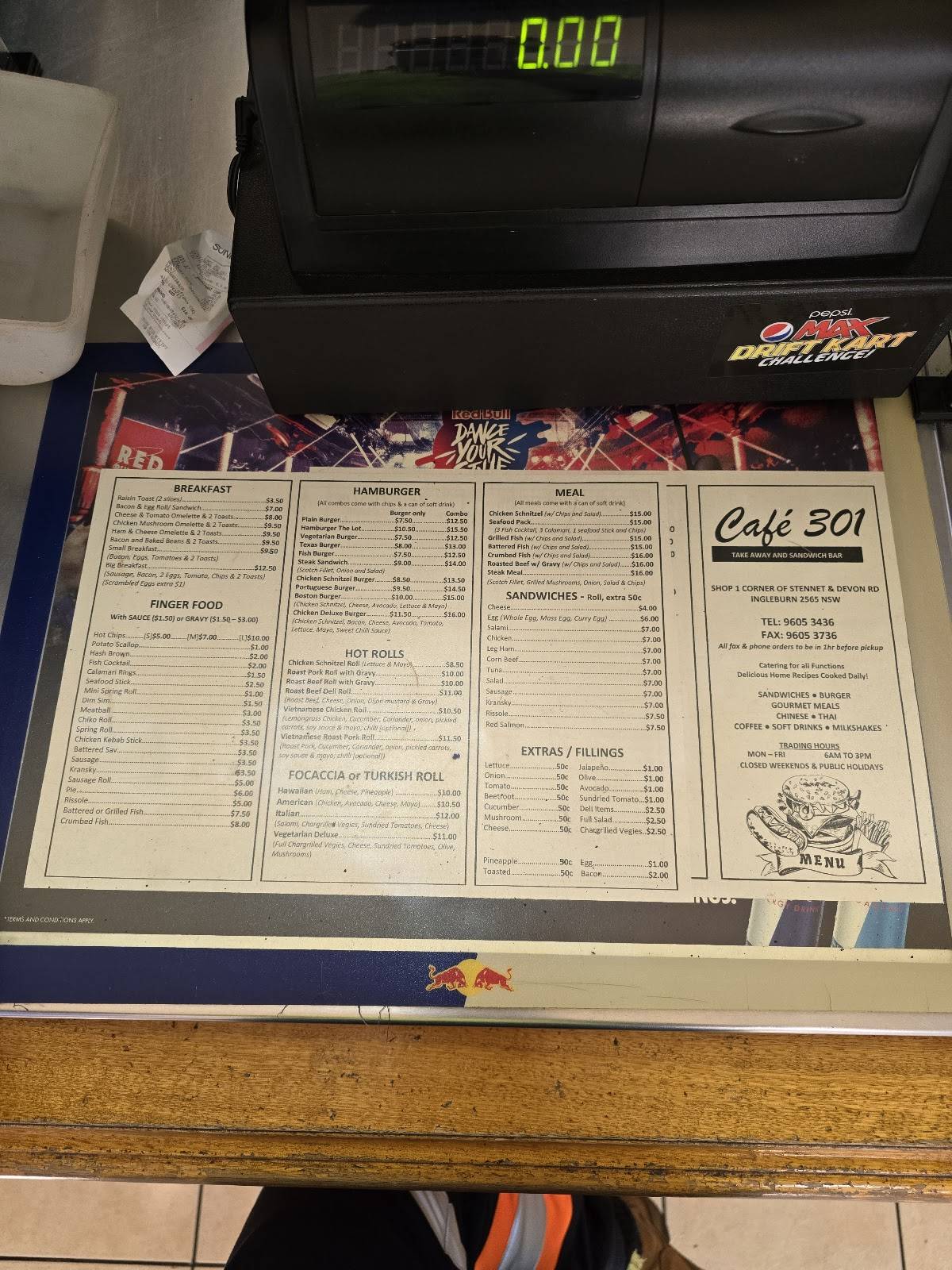 Menu at Café 301 cafe, Ingleburn