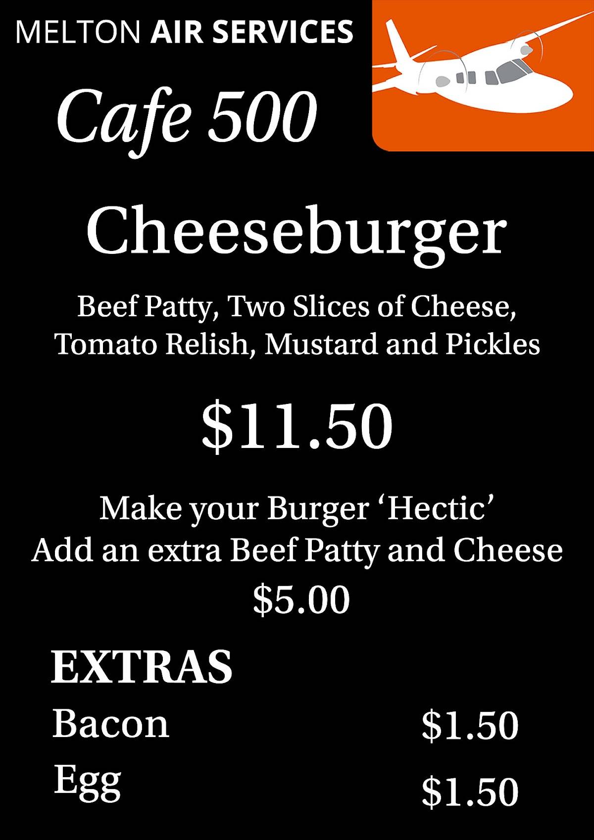 Menu at Cafe 500, Toolern Vale