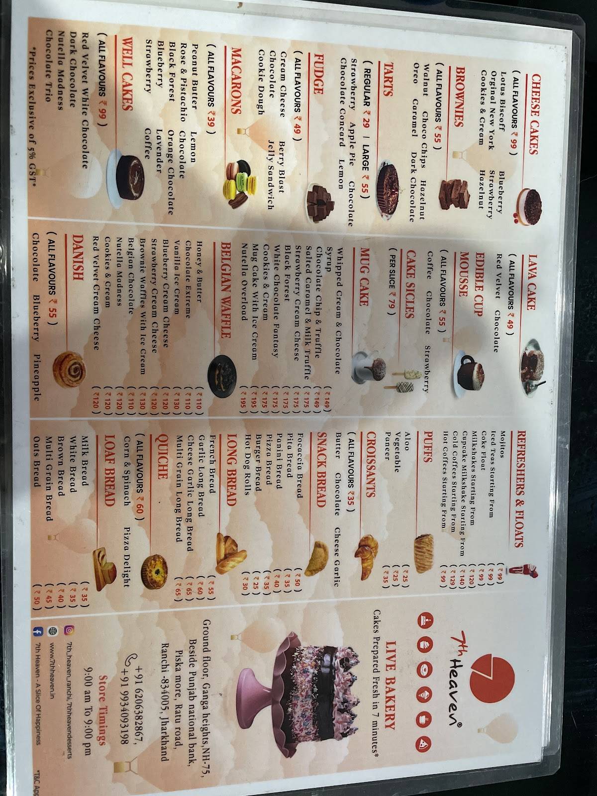 Menu at 7th Heaven Ranchi, Ranchi