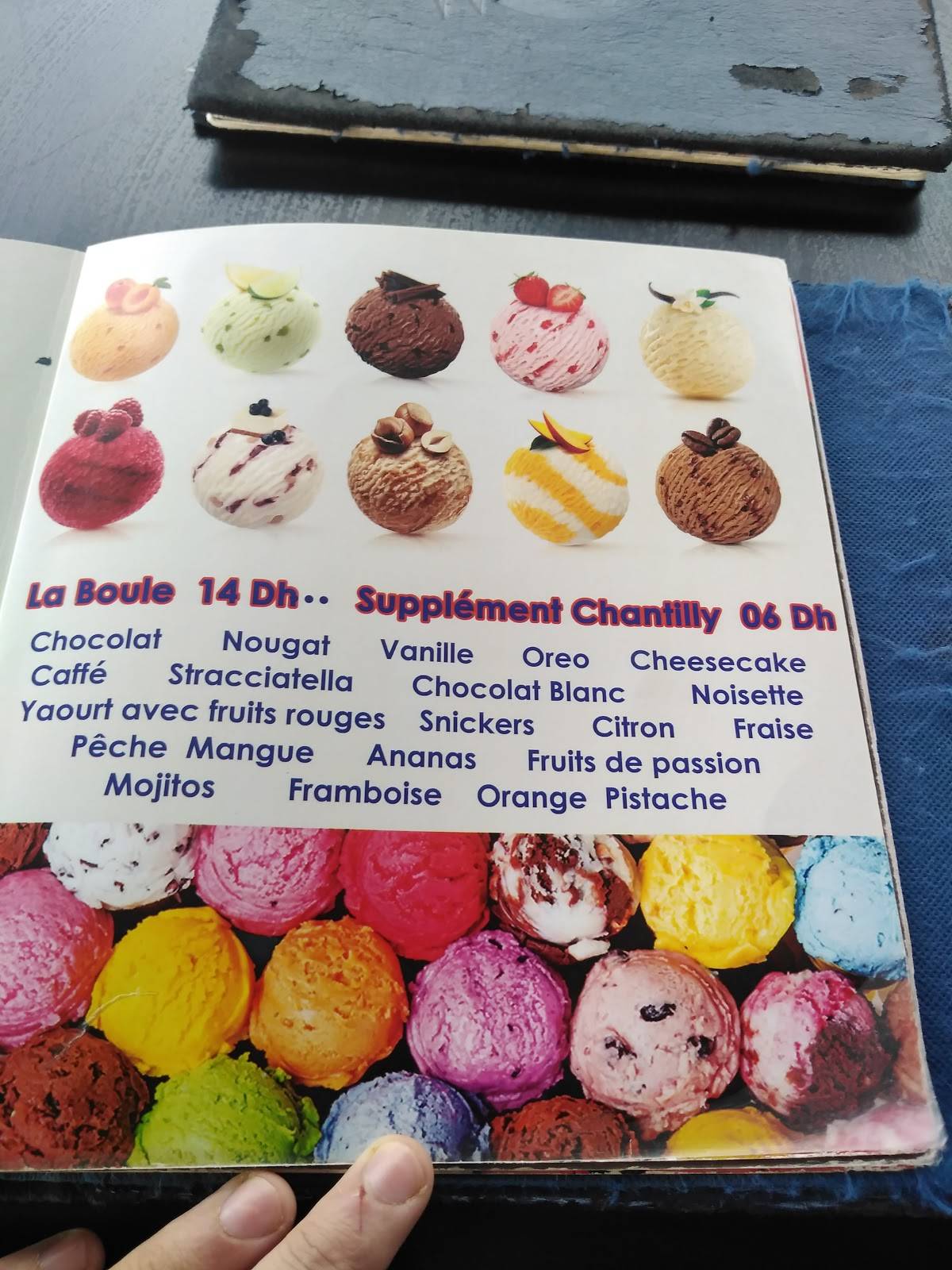 Menu at Aiman Jet Park cafe, El Hoceima