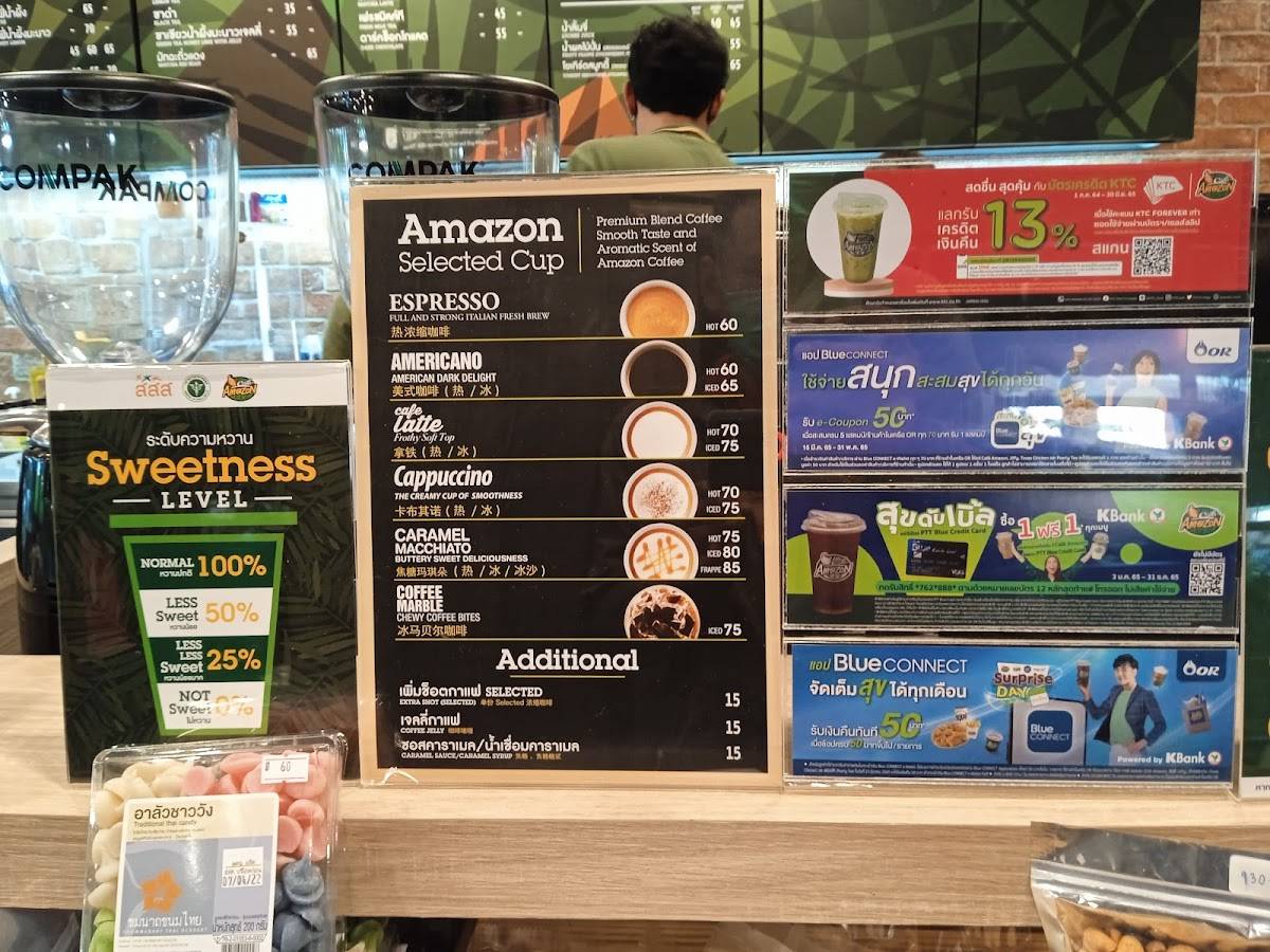 Menu at Café Amazon cafe, Thailand