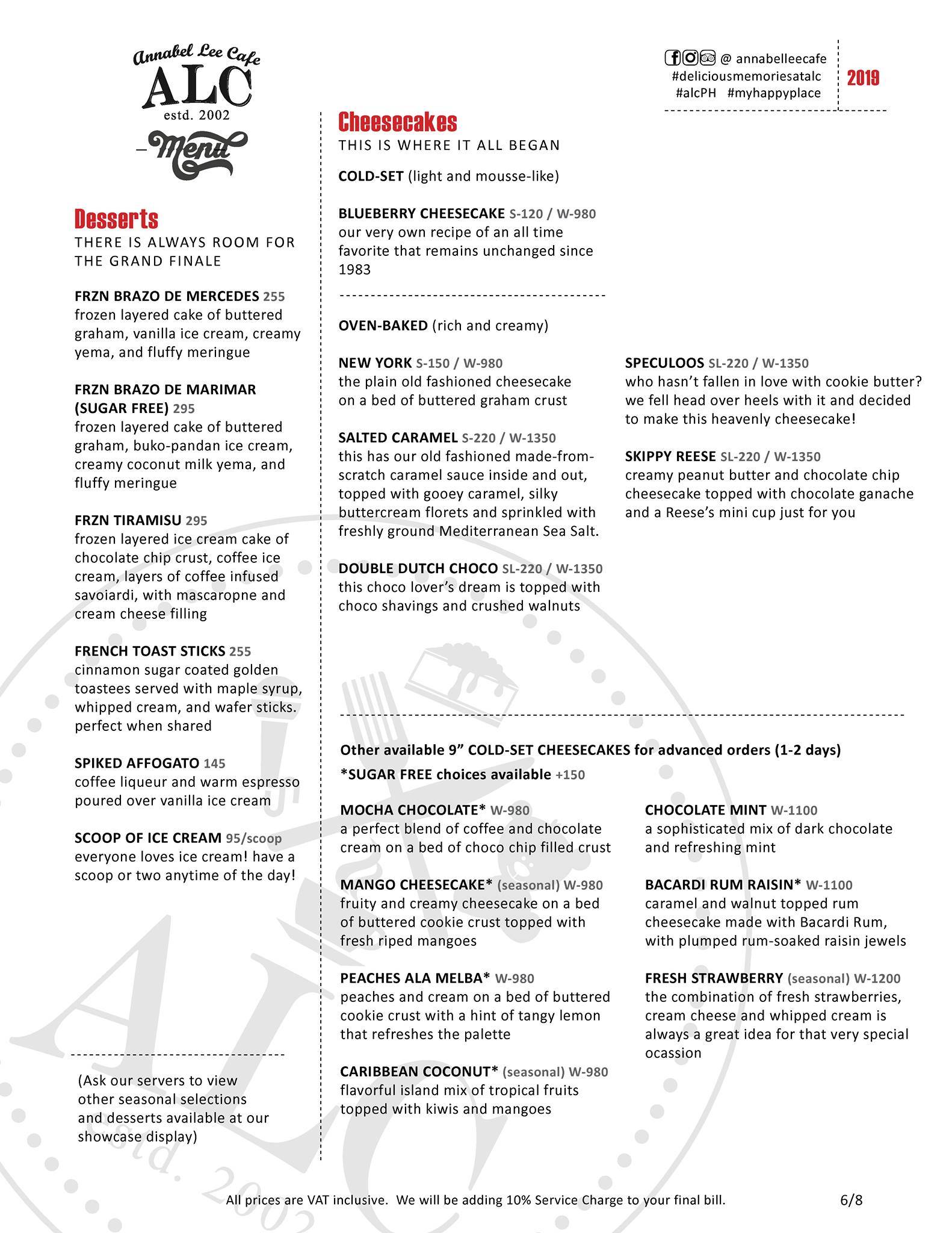 Menu at ALC Bistro restaurant, Pasig