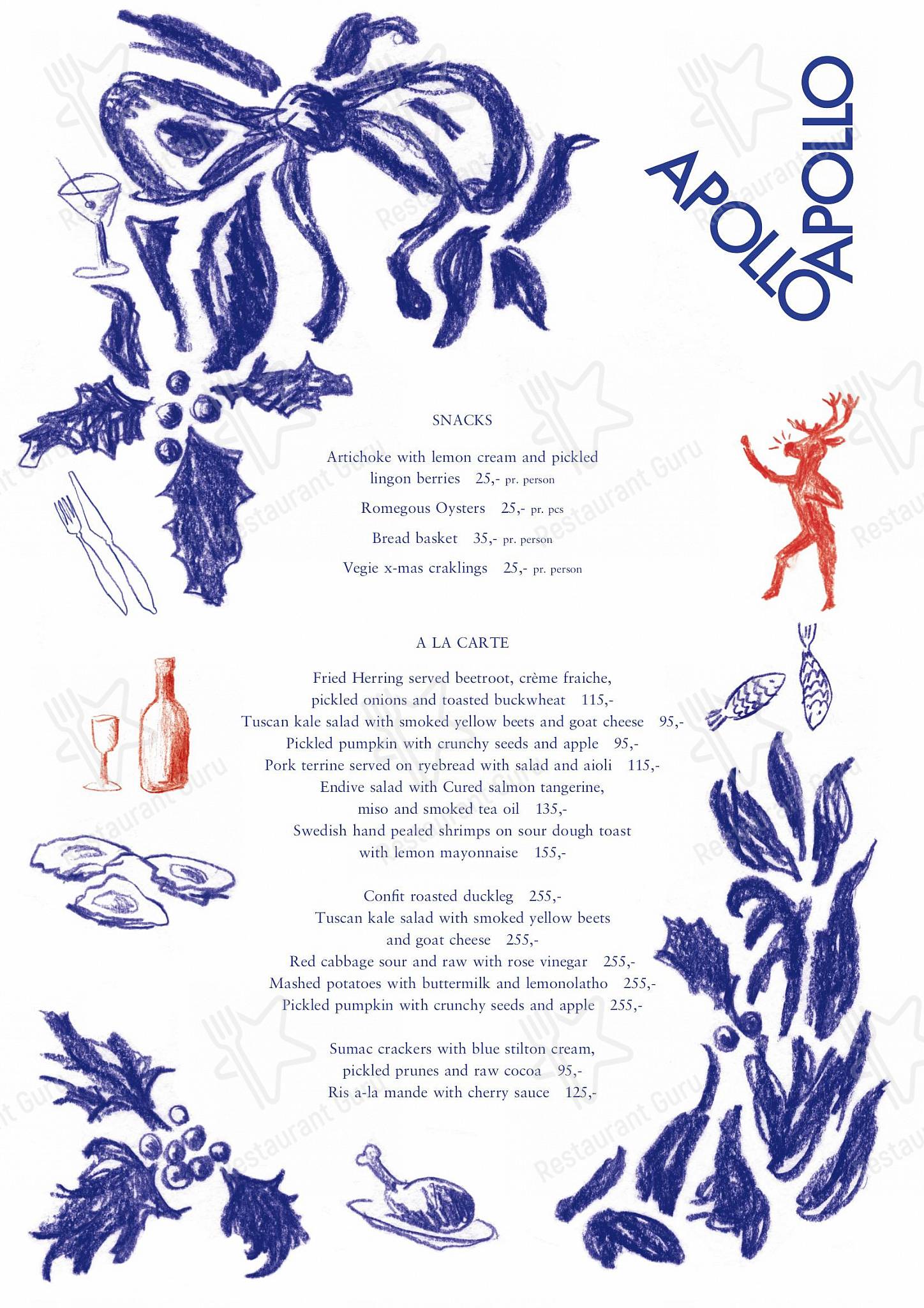 Menu at Apollo Bar, Copenhagen