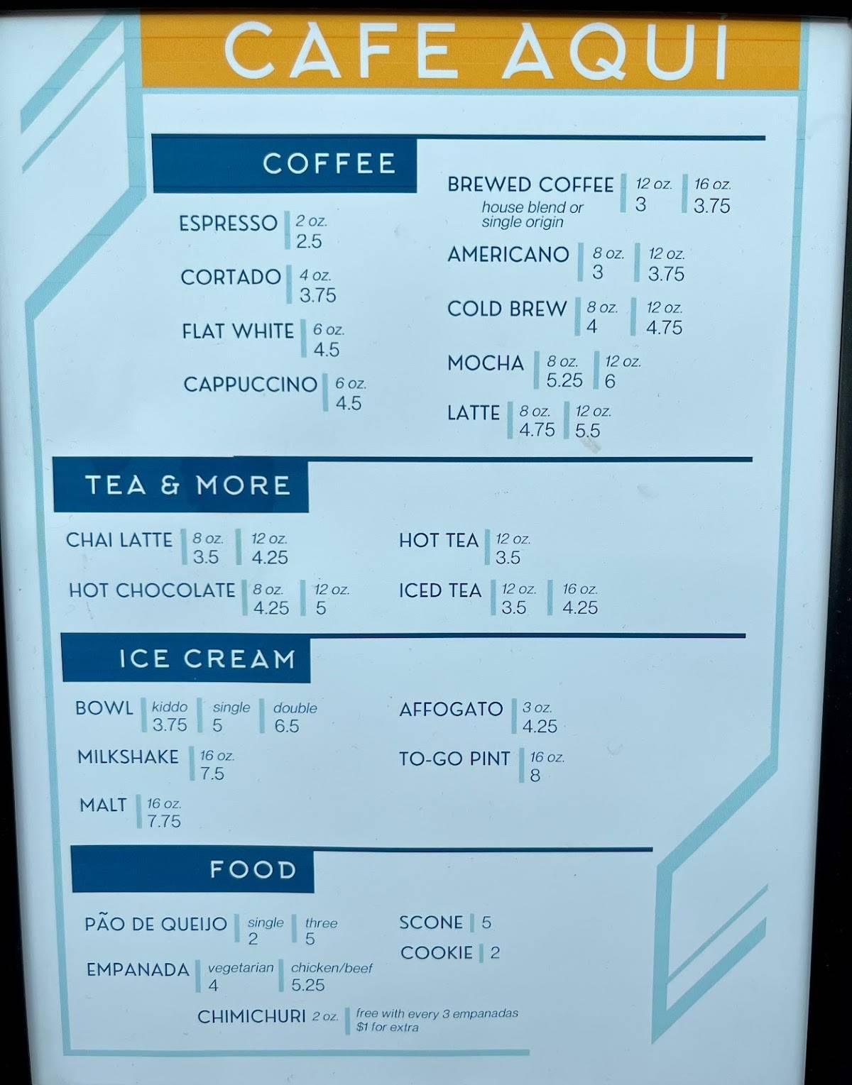 Menu at Café Aquí cafe, Rochester
