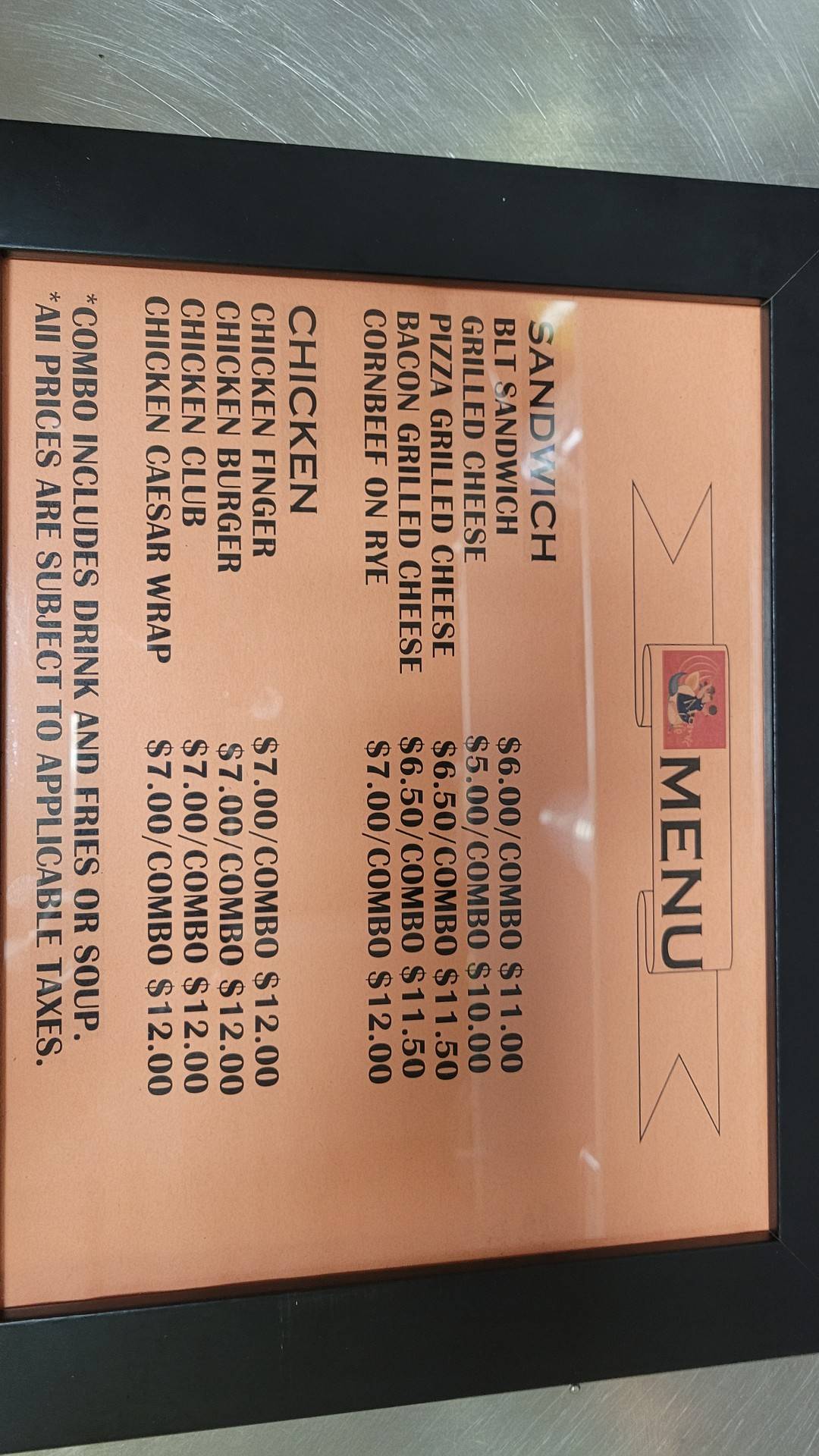Menu at Atomic Cafe, Timmins