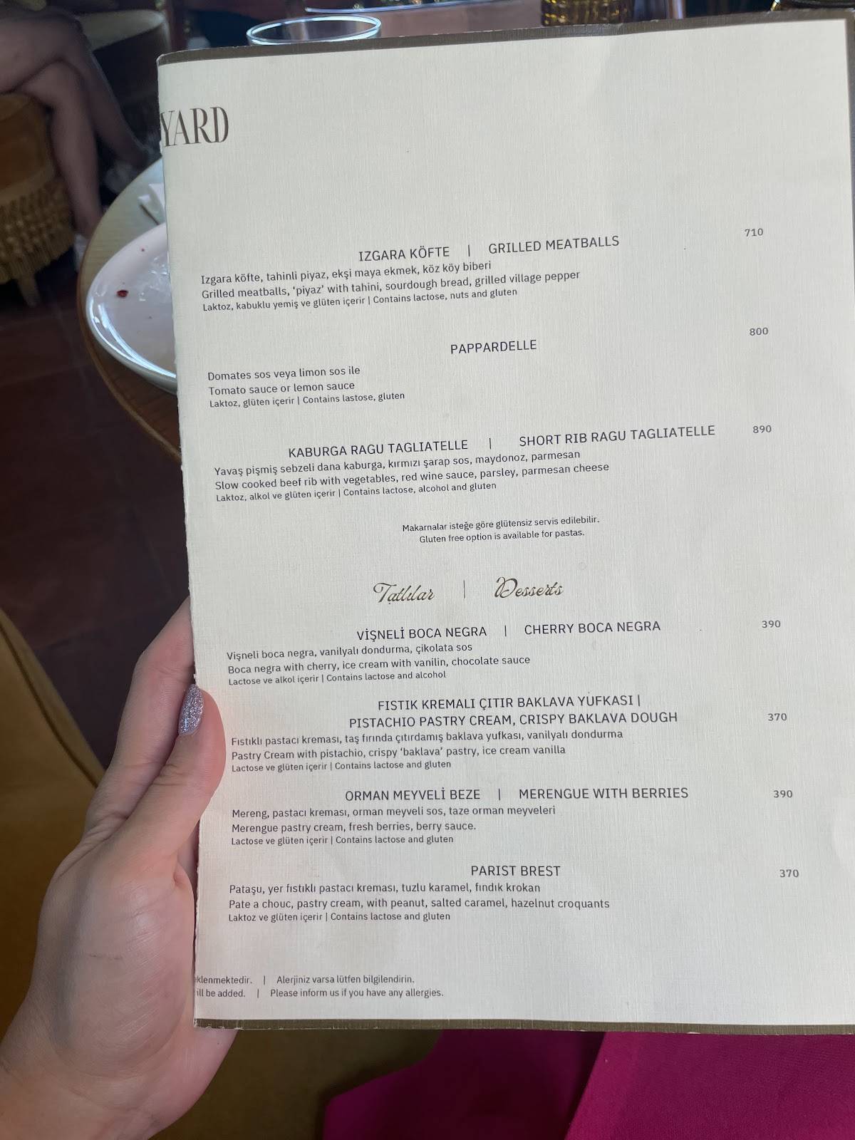 Menu at Backyard cafe, Istanbul, 4 Bebeköy Sokak