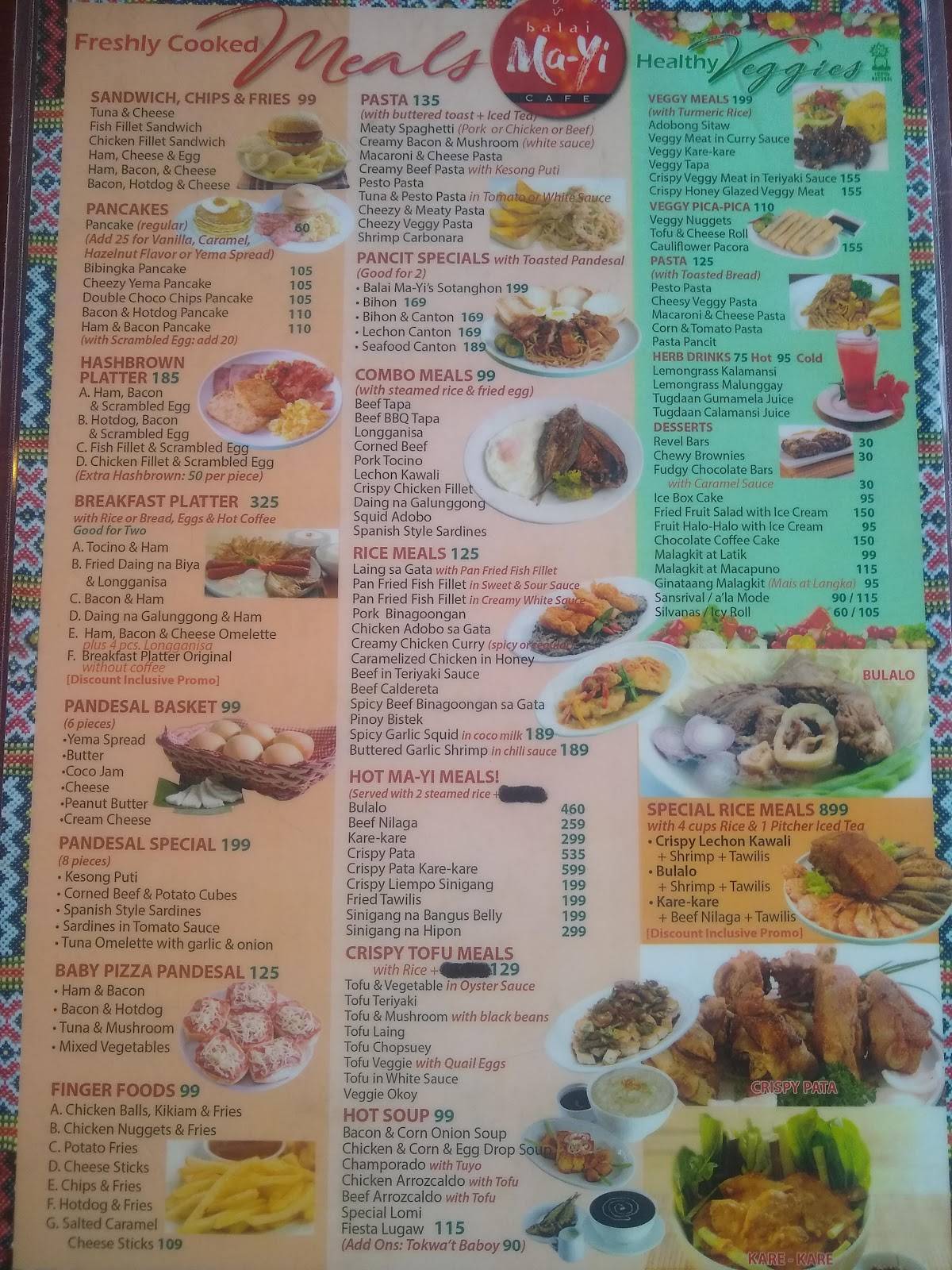 Menu at Balai MaYi in Tagaytay Philippines cafe, Tagaytay