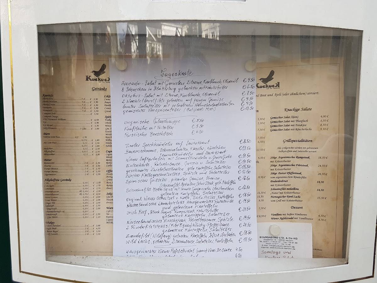 Speisekarte von Café Bar Restaurant Kuckuck, Iserlohn
