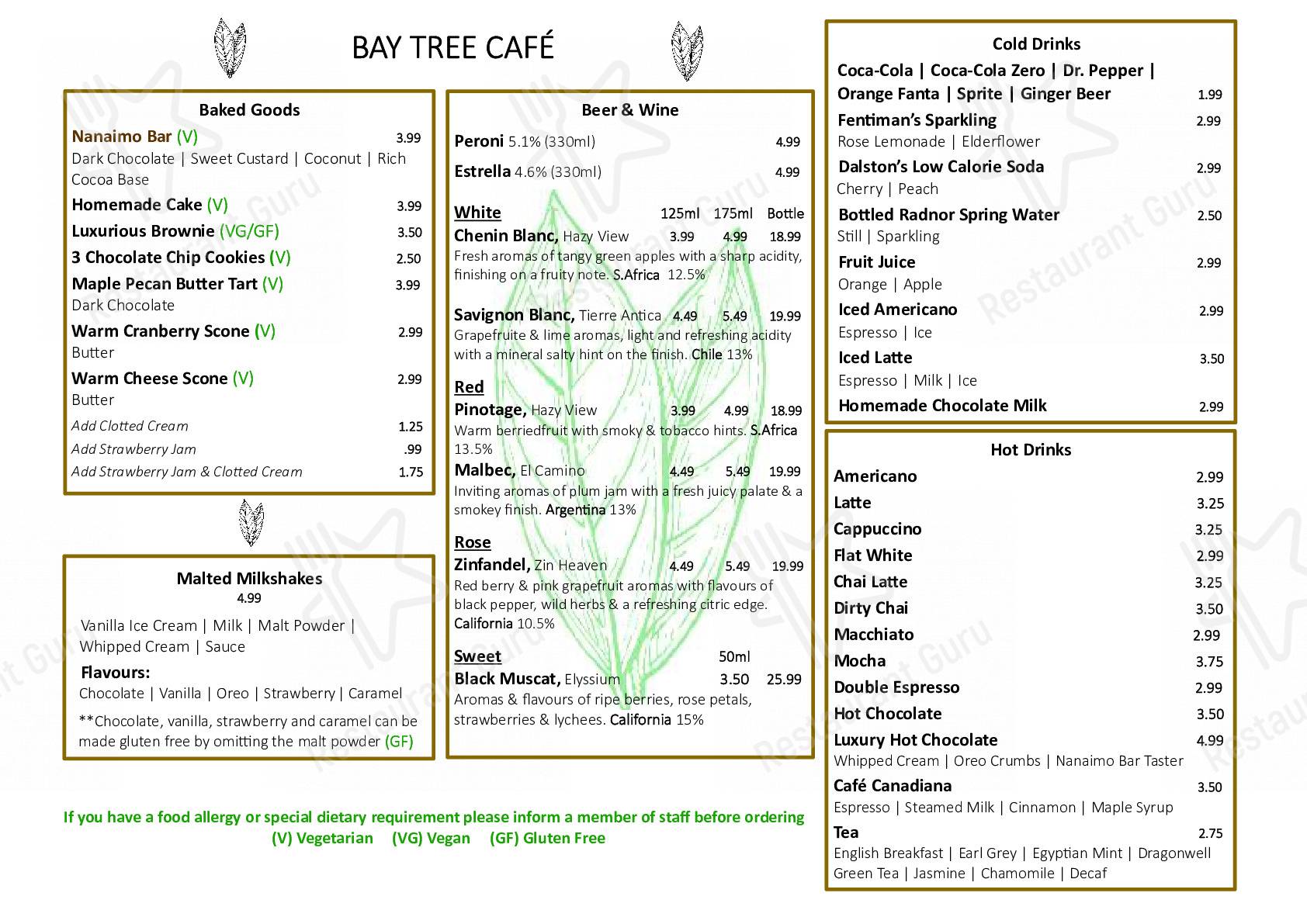 Menu at Bay Tree Cafe, Bury Saint Edmunds, 11 St John's St