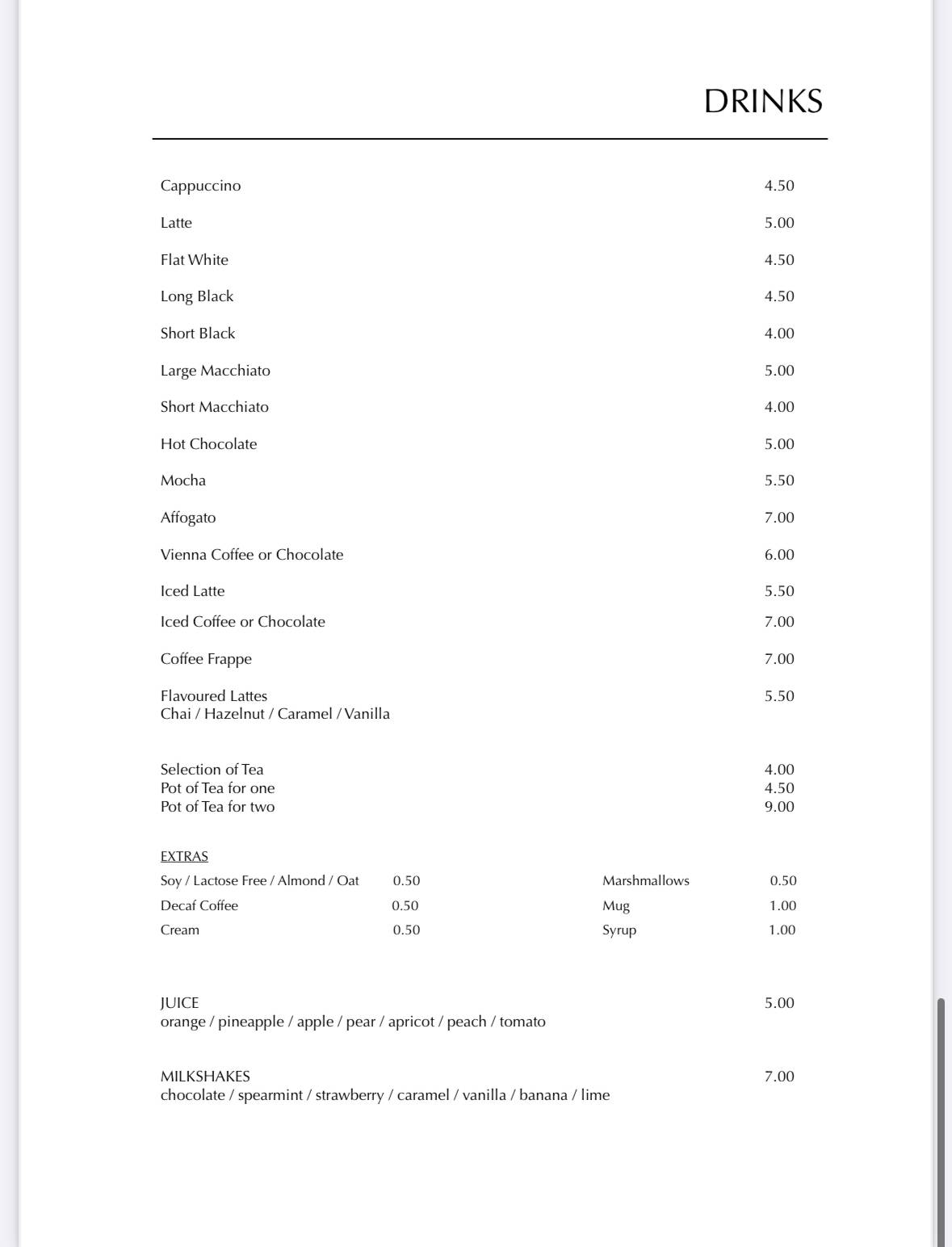 Menu at Cafe Bella Rosa, Carlisle