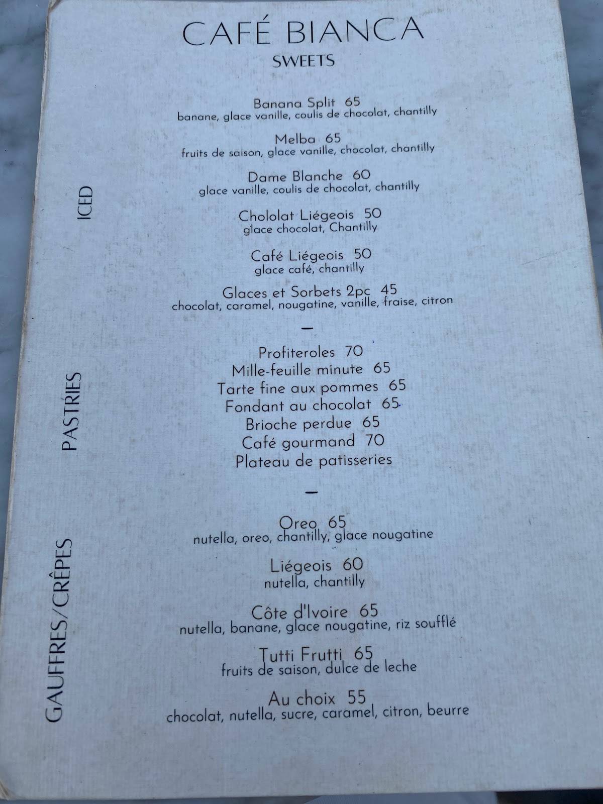 Menu at Bianca Café cafe, Casablanca, Av. Habib Sinaceur