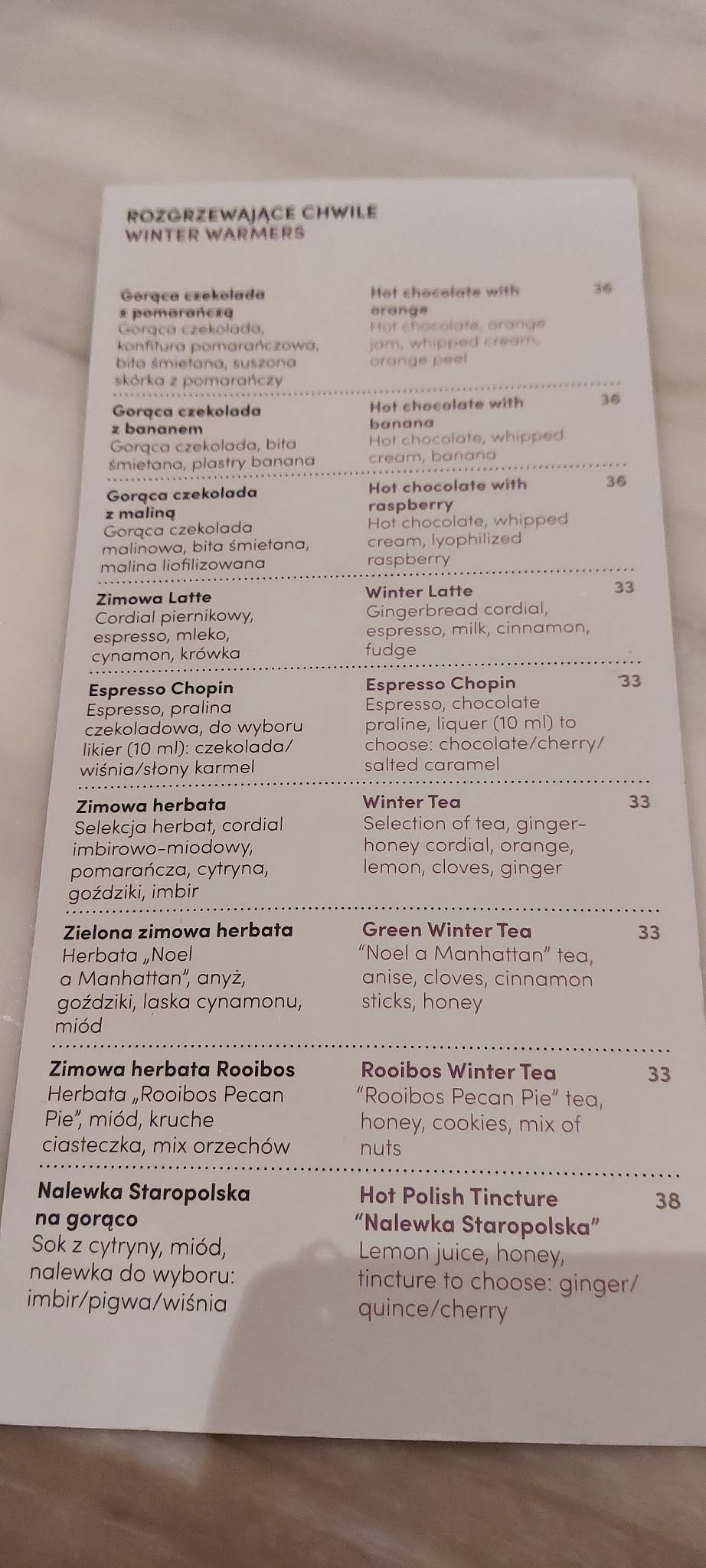 Menu at Café Bristol cafe, Warsaw, Krakowskie Przedmieście 42/44
