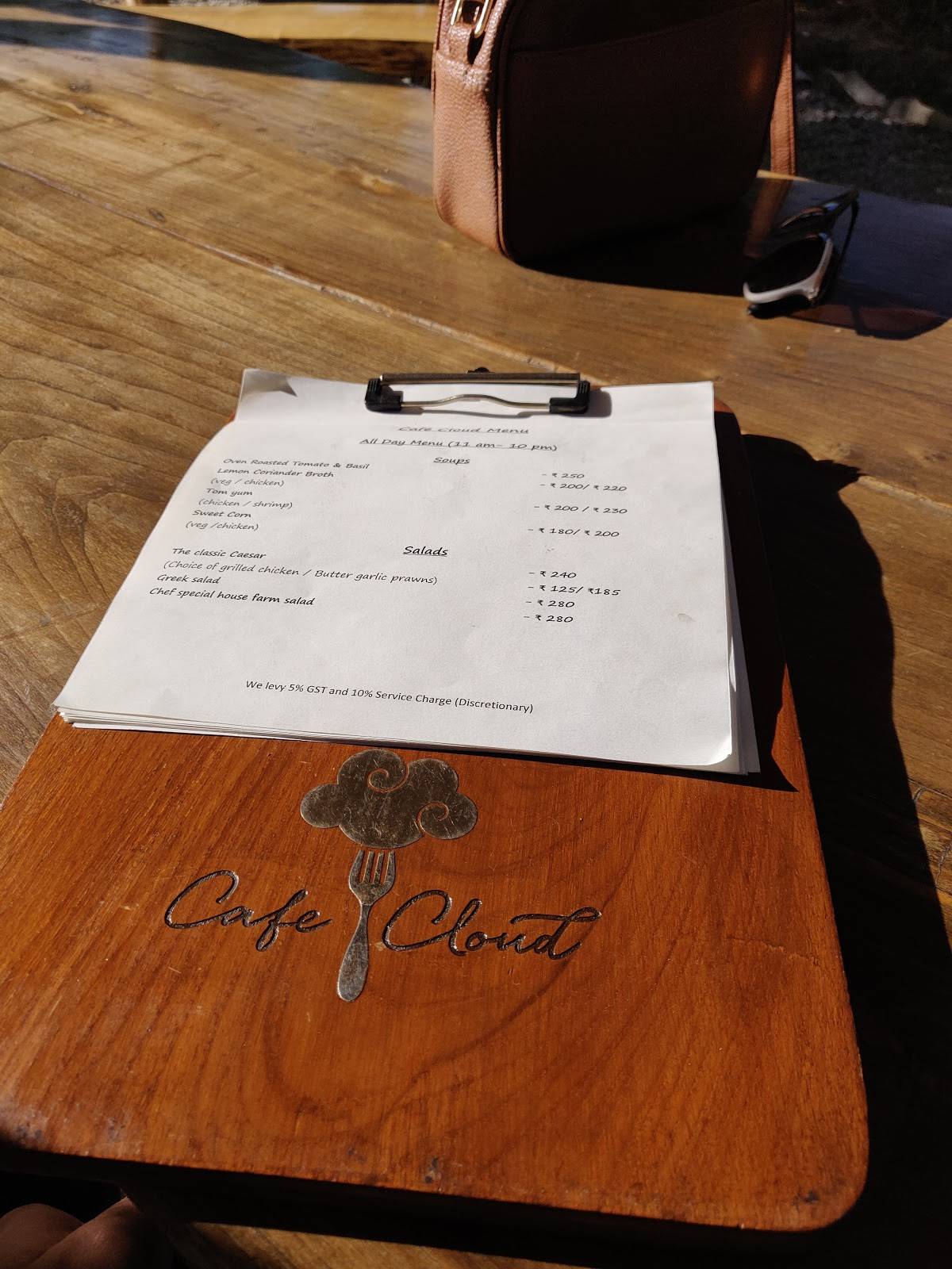 Menu at Cafe Cloud, India, 2MWC+93F