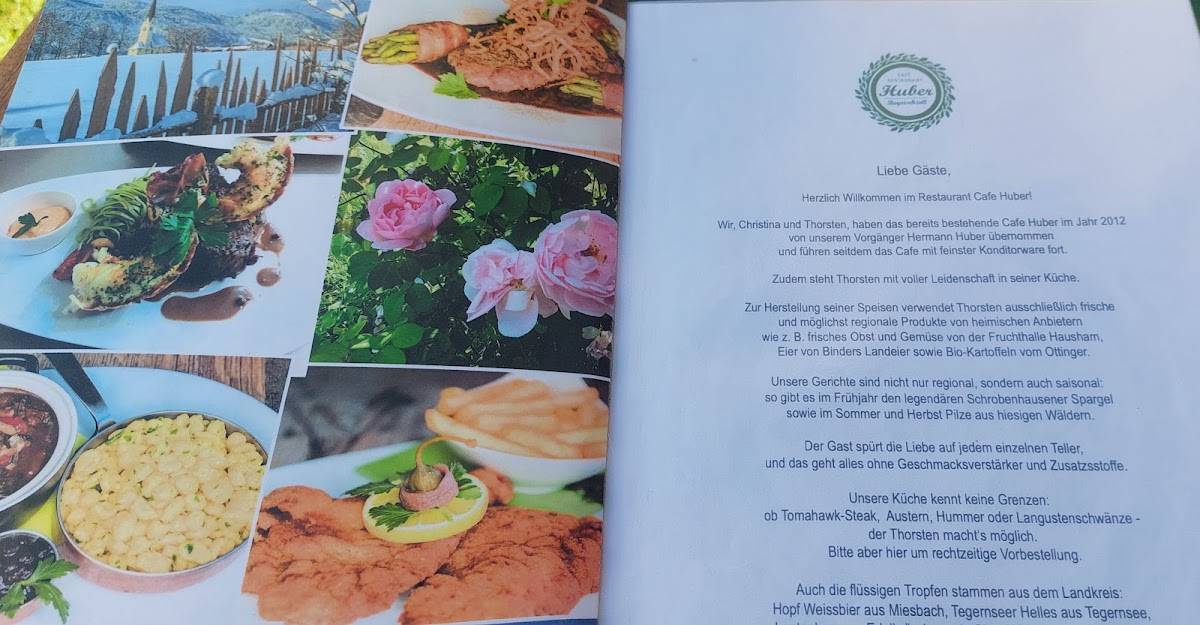 Menu at Café Huber cafe, Bayrischzell