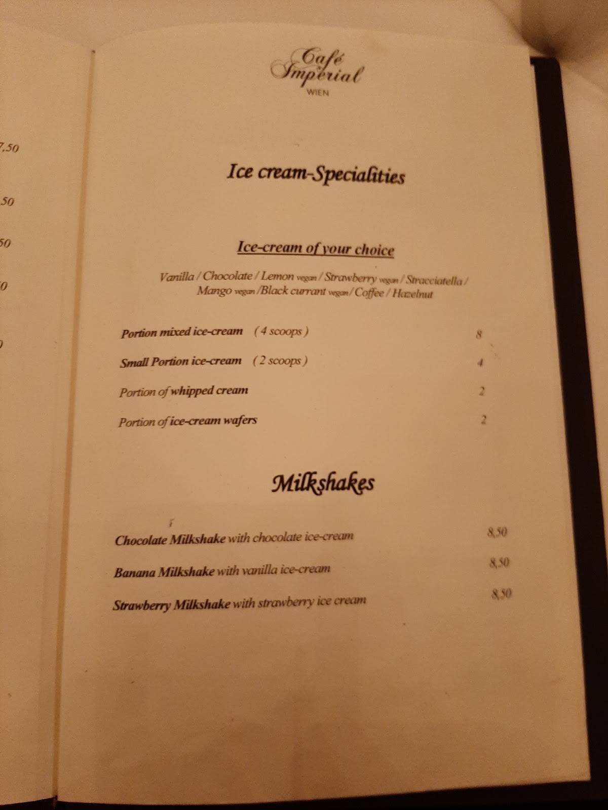 Speisekarte von Café Imperial cafe, Wien