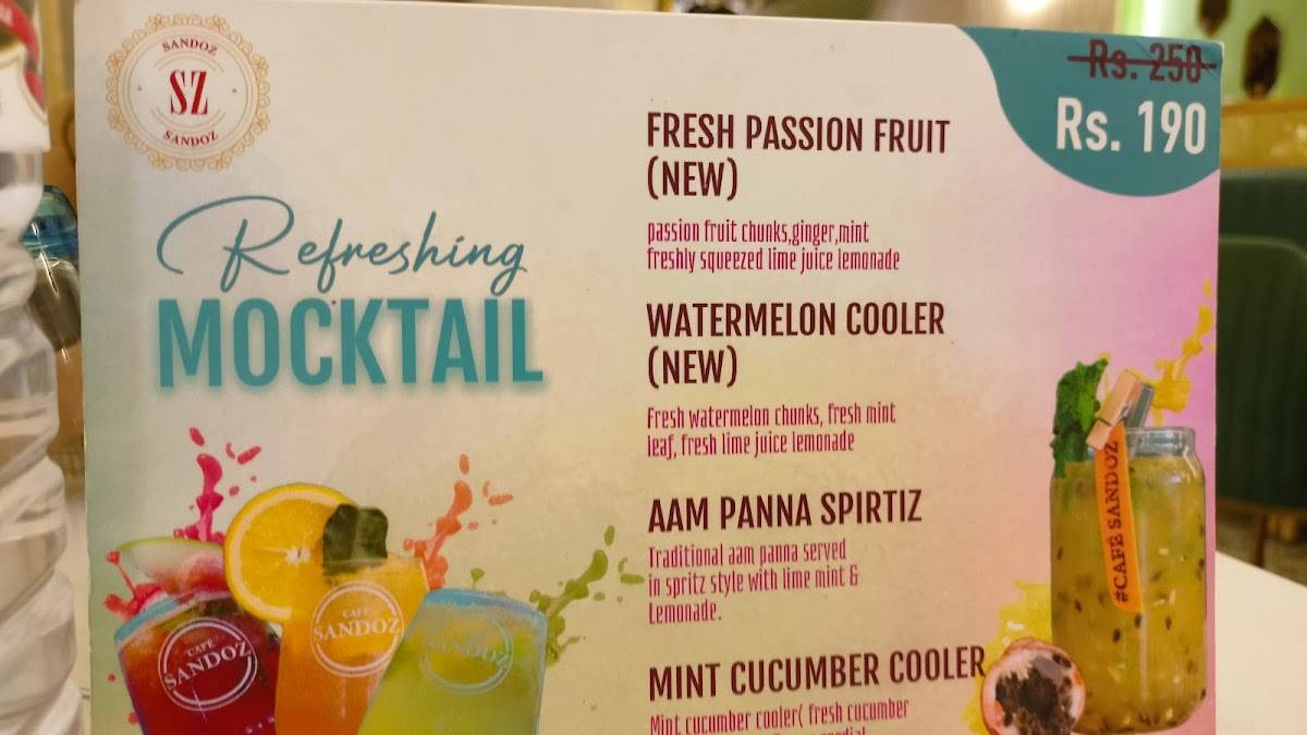 Menu at Cafe Sandoz, New Delhi, N-7, ground floor