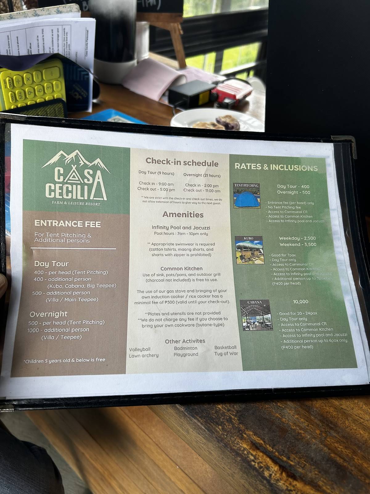 Menu at Cafe Cecilia, Tanay