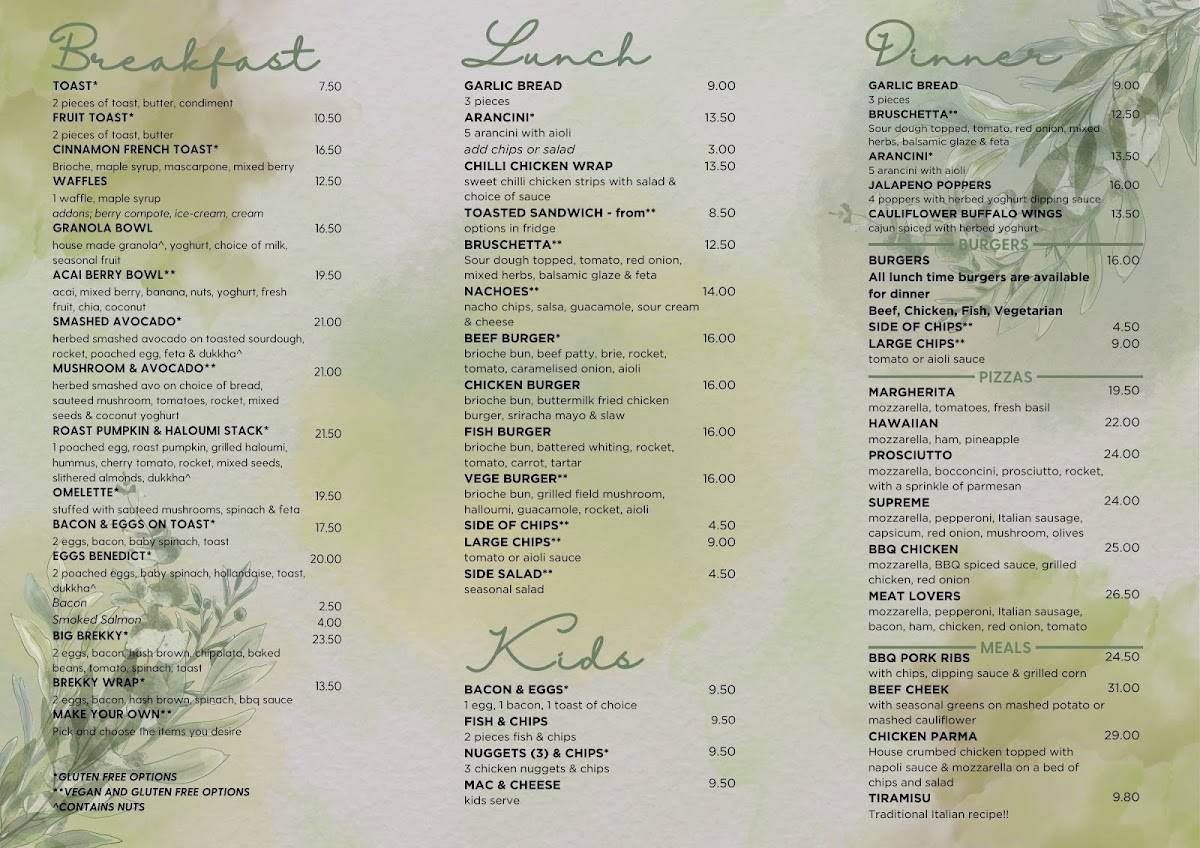 Menu at Cafe Chidlow, Chidlow
