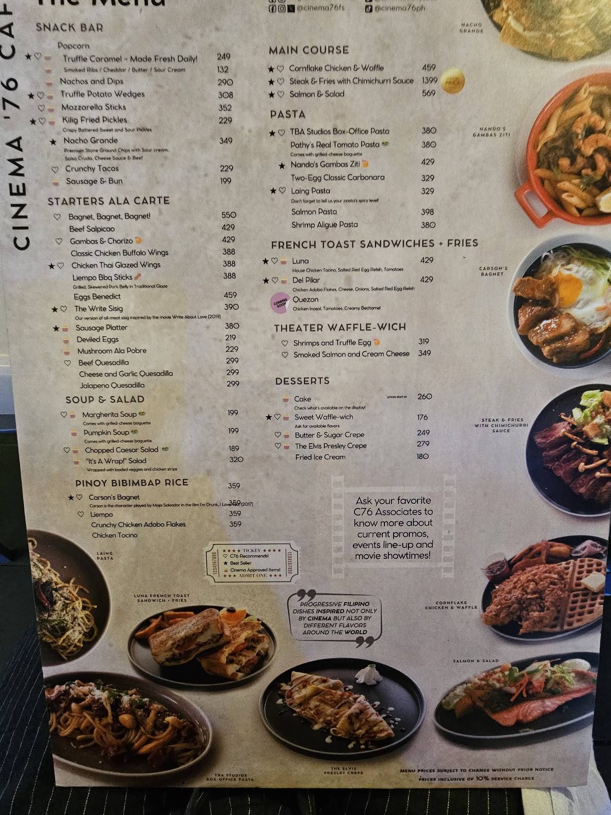 Menu at Cinema '76 Cafe, Quezon City, T. Morato Ave