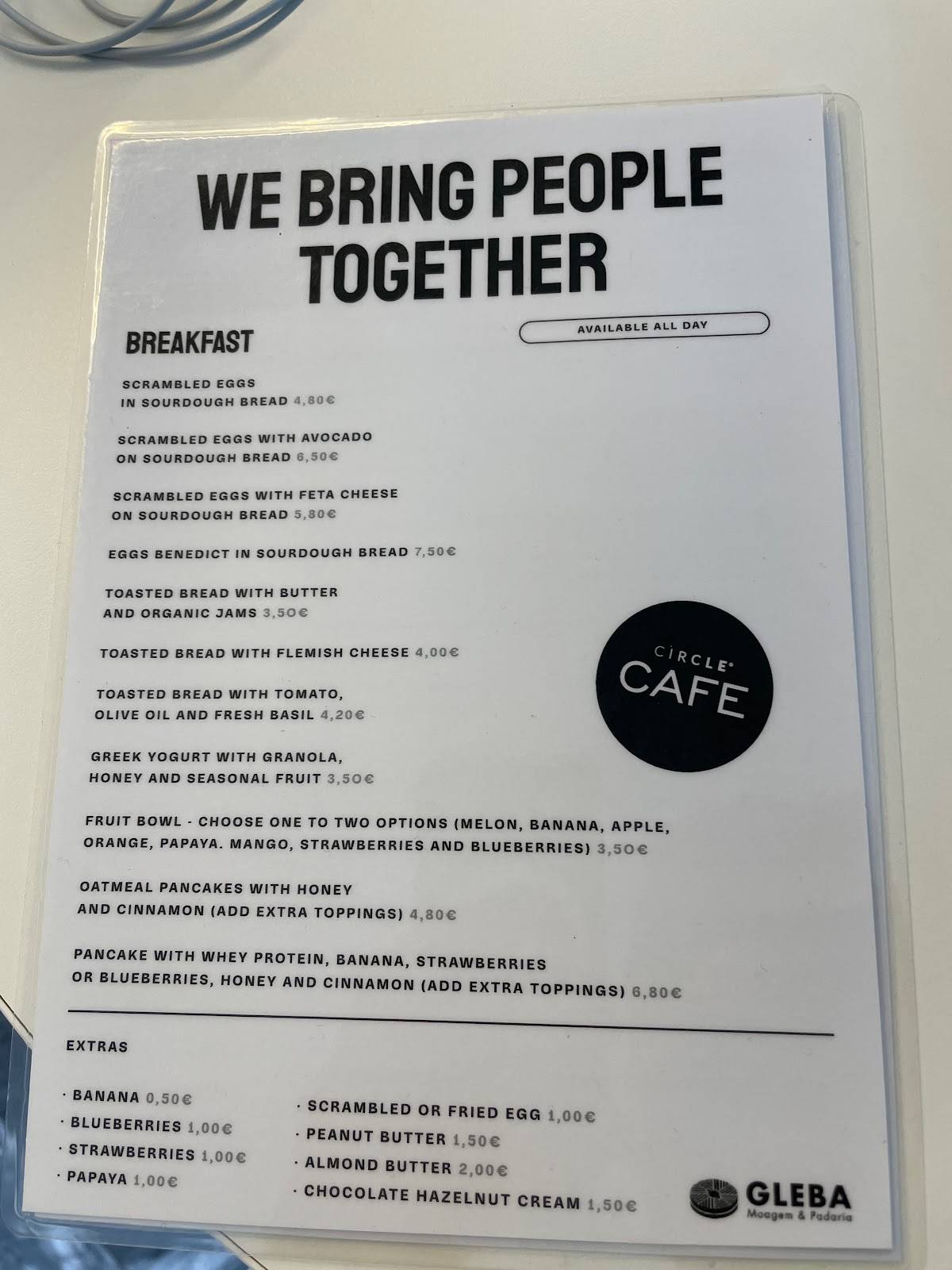 Menu em Circle Cafe, Lisboa