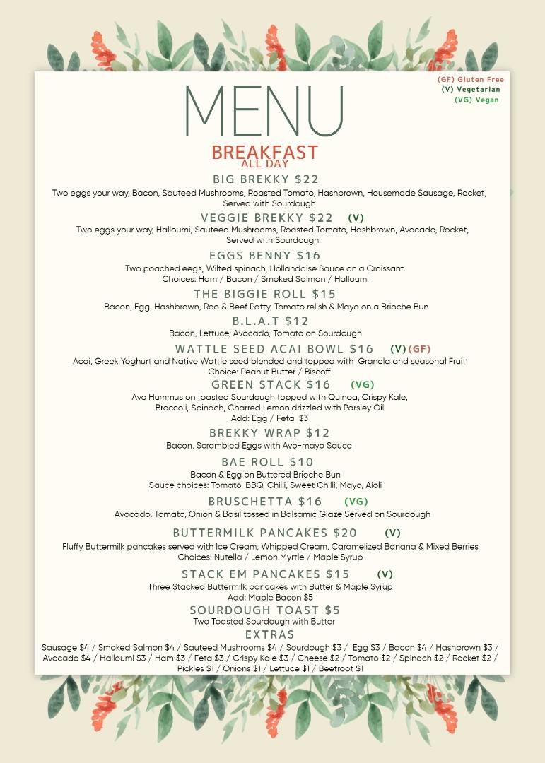 Menu at Café Dreaming Redfern cafe, Redfern