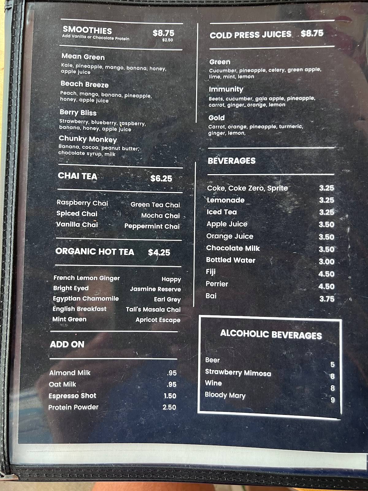 Menu at Earth Cafe, Myrtle Beach