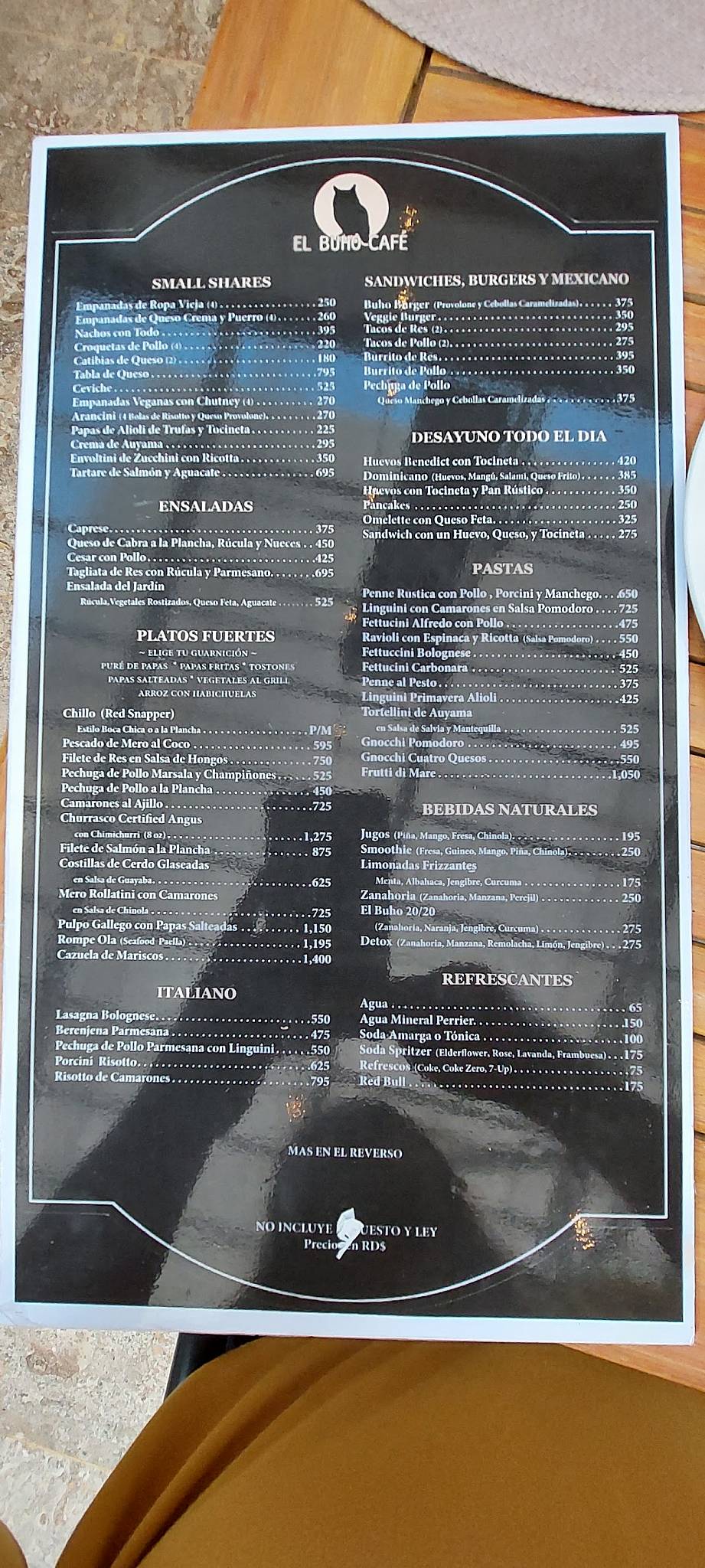 Carta de Café El Buho, Santo Domingo