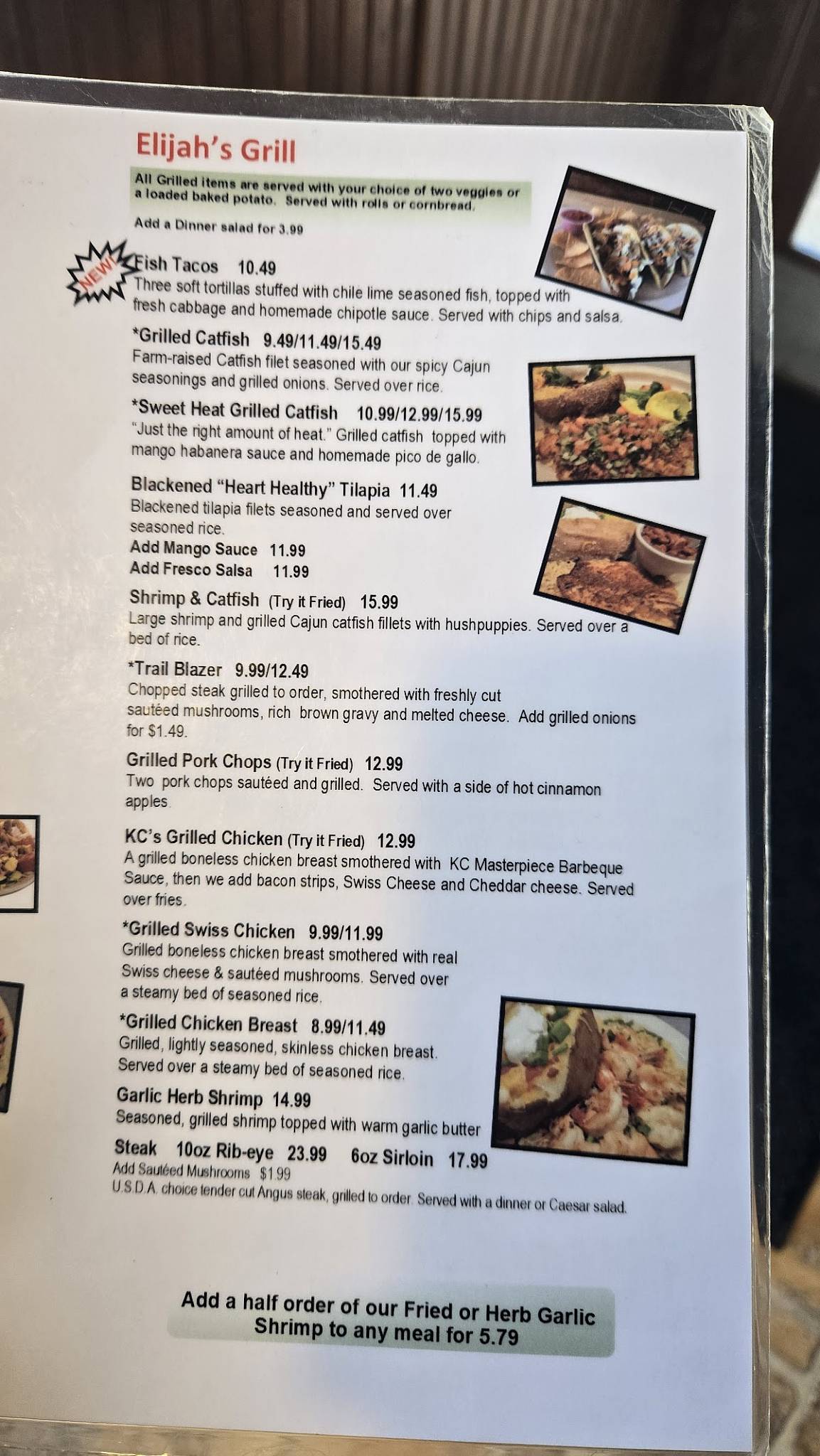 Menu at Elijah's Cafe, Jasper, 201 W Gibson St