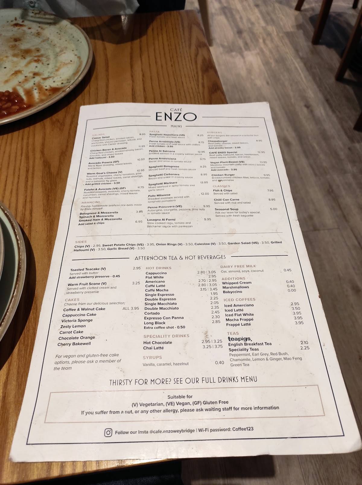 Menu at Café Enzo cafe, Weybridge