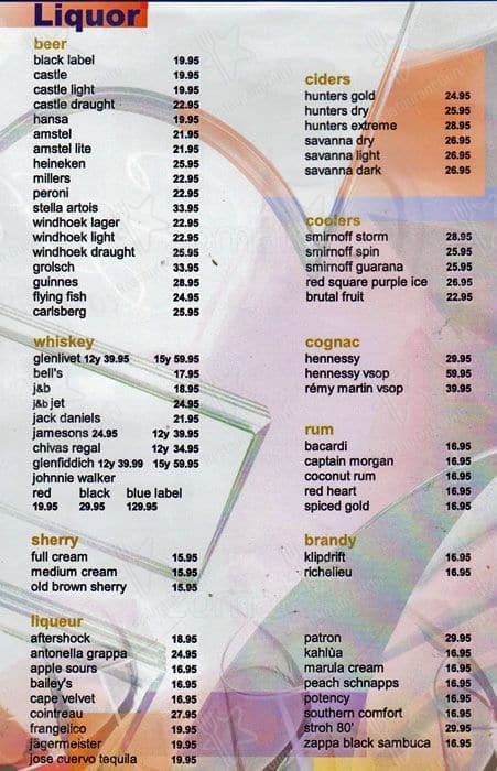 Menu at Euro Caffé cafe, Bloemfontein, U32 Mimosa Mall