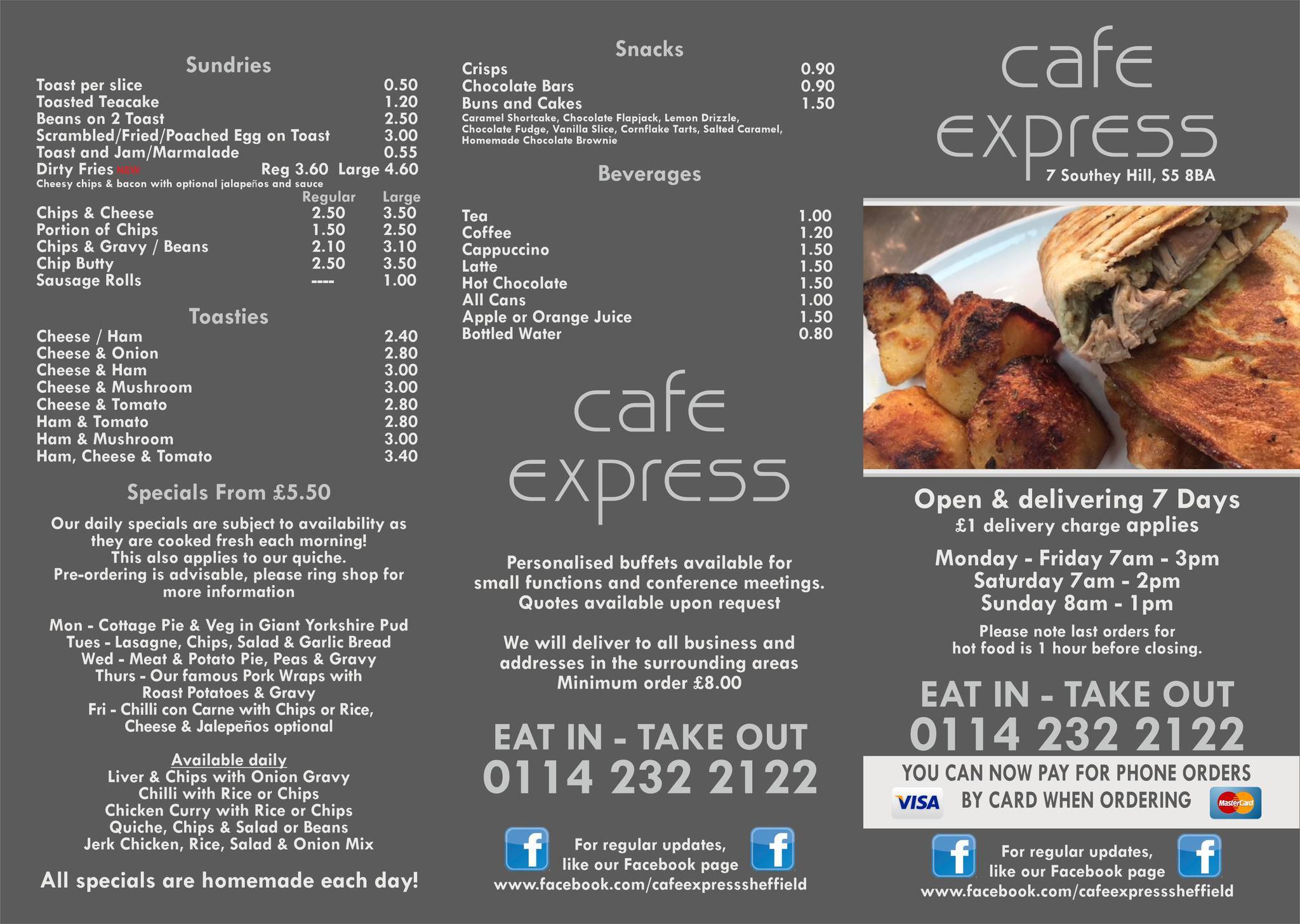 Menu at Cafe Express, Sheffield, 7 Southey Hill