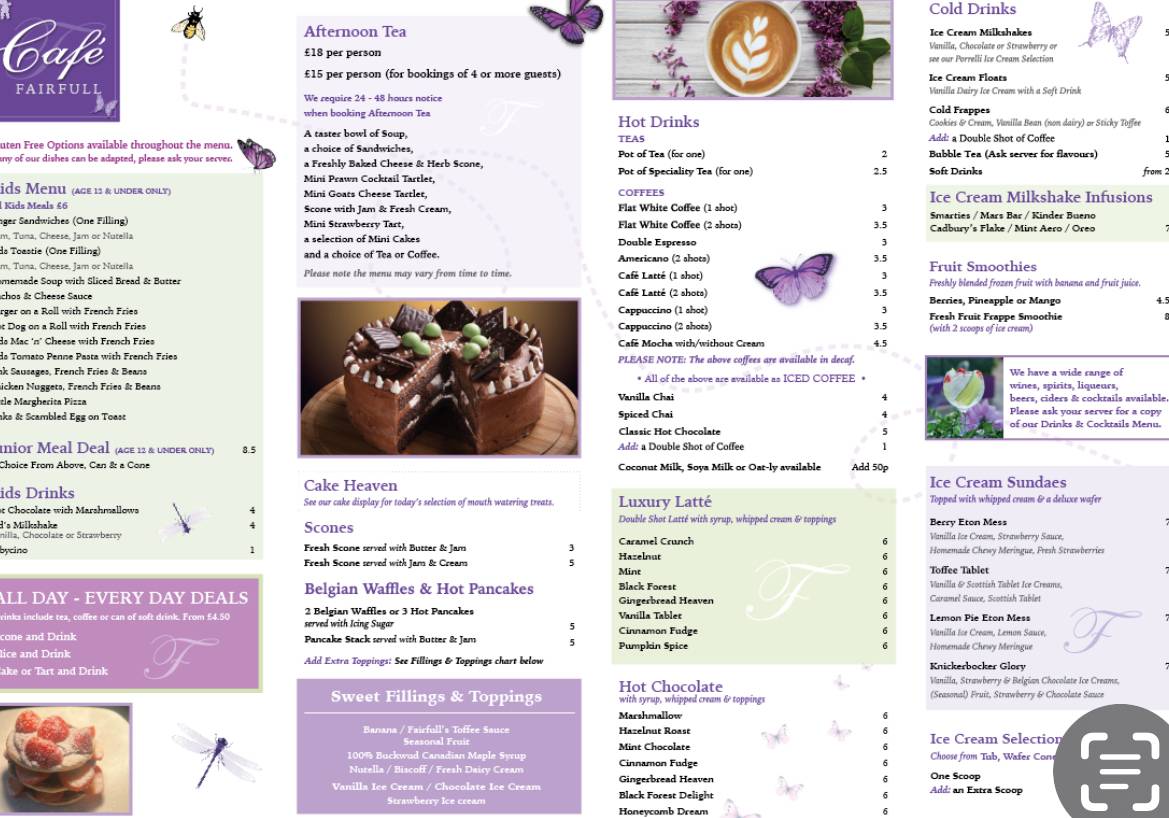 Menu at Cafe Fairfull, Paisley