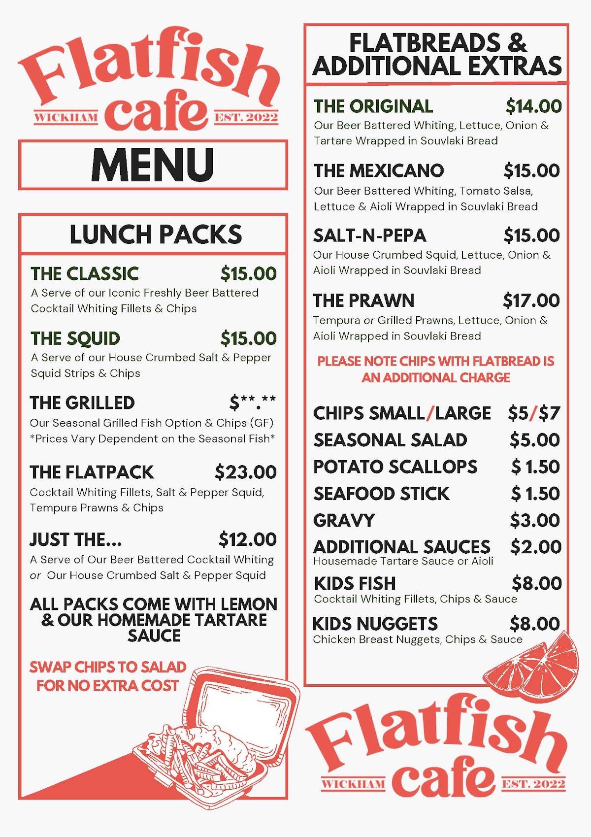 Menu at Flatfish Café cafe, Wickham