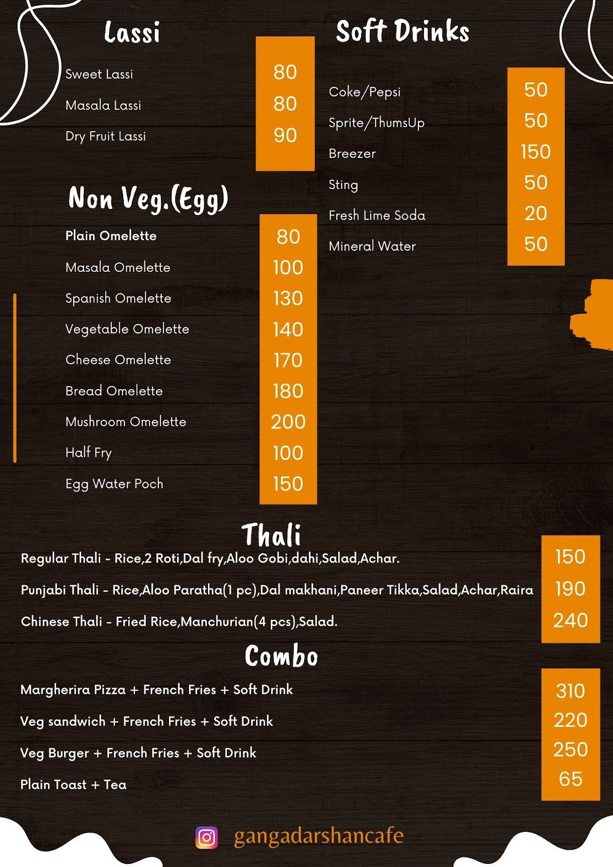 Menu at Ganga Darshan Cafe, Rishikesh